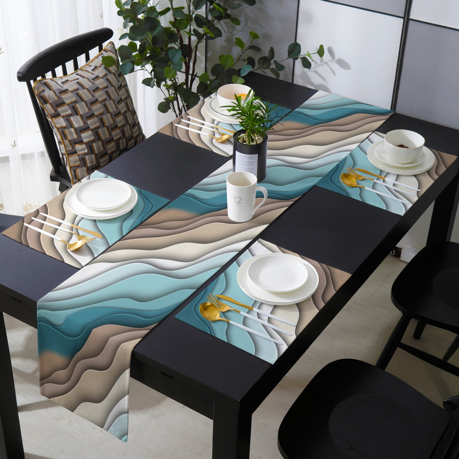 Turquoise Brown Placemats Set of 6 with 72 Inches Long Table Runners ...