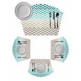 Turquoise Brown Round Placemats Set of 4, Gradient Geometric Stripes ...
