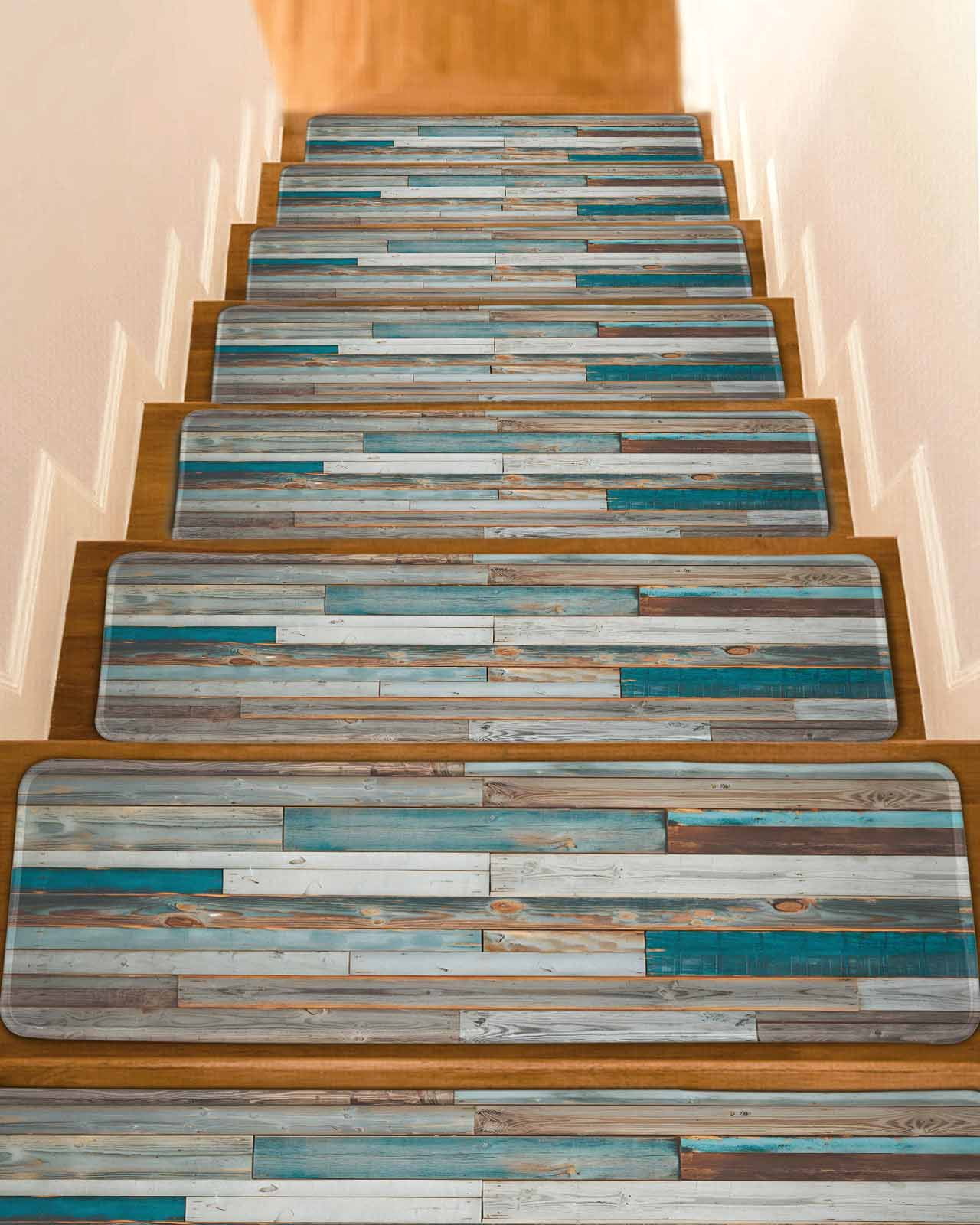 Turquoise Brown Stair Treads for Wooden Steps Indoor Runner Rug Carpet ...