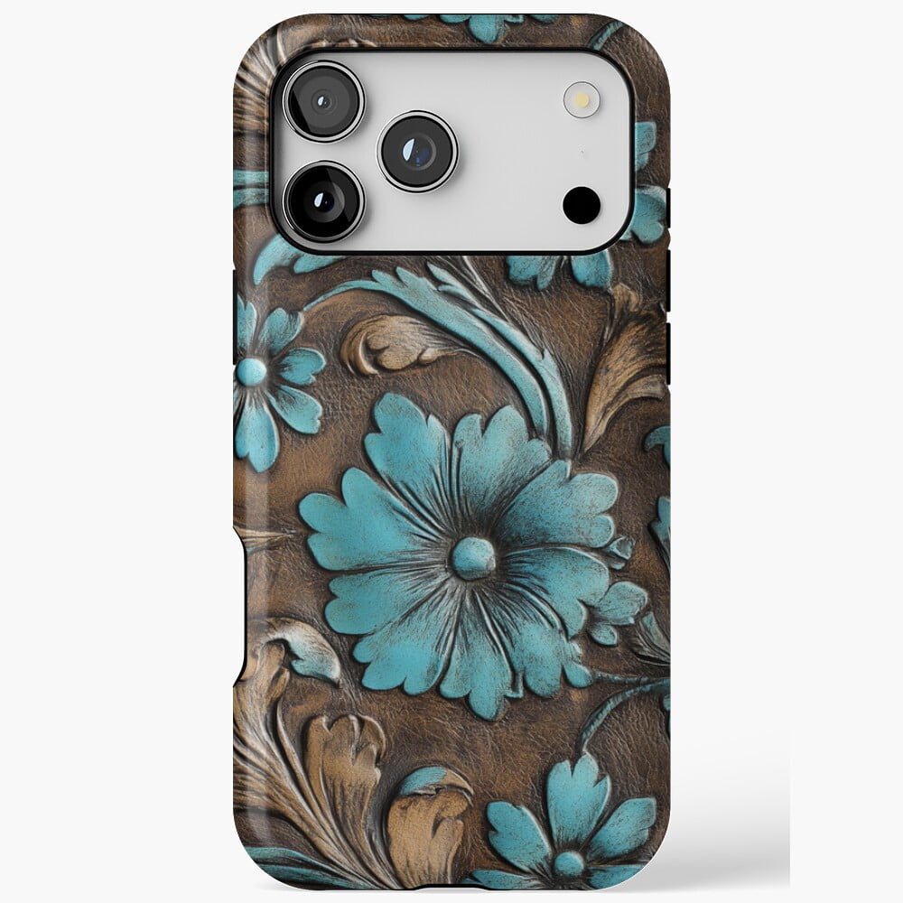 Turquoise Brown Tooled Leather Western Style Phone Case for iPhone 11 ...