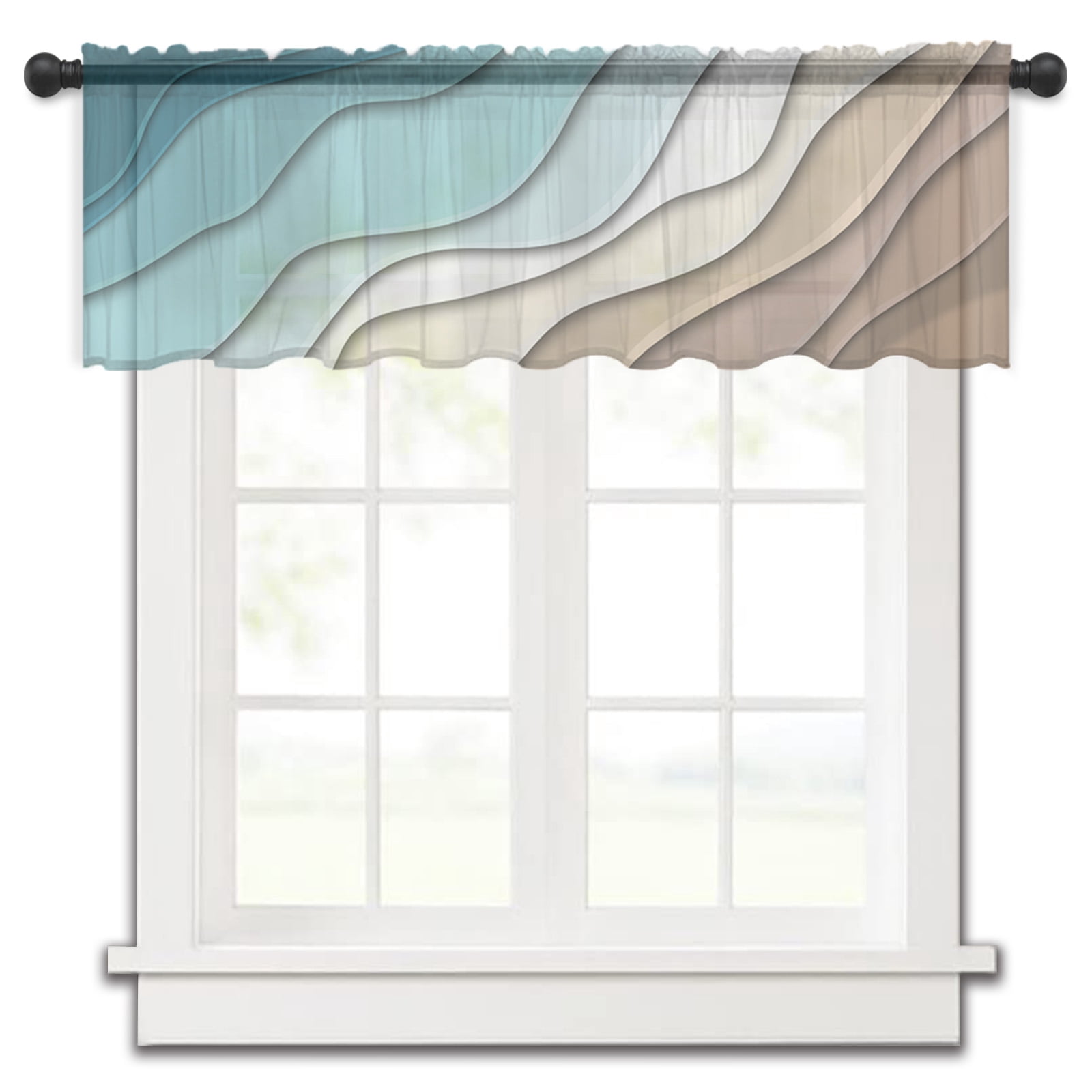 Turquoise Brown Valance Curtains for Kitchen/Living Room/Bathroom ...