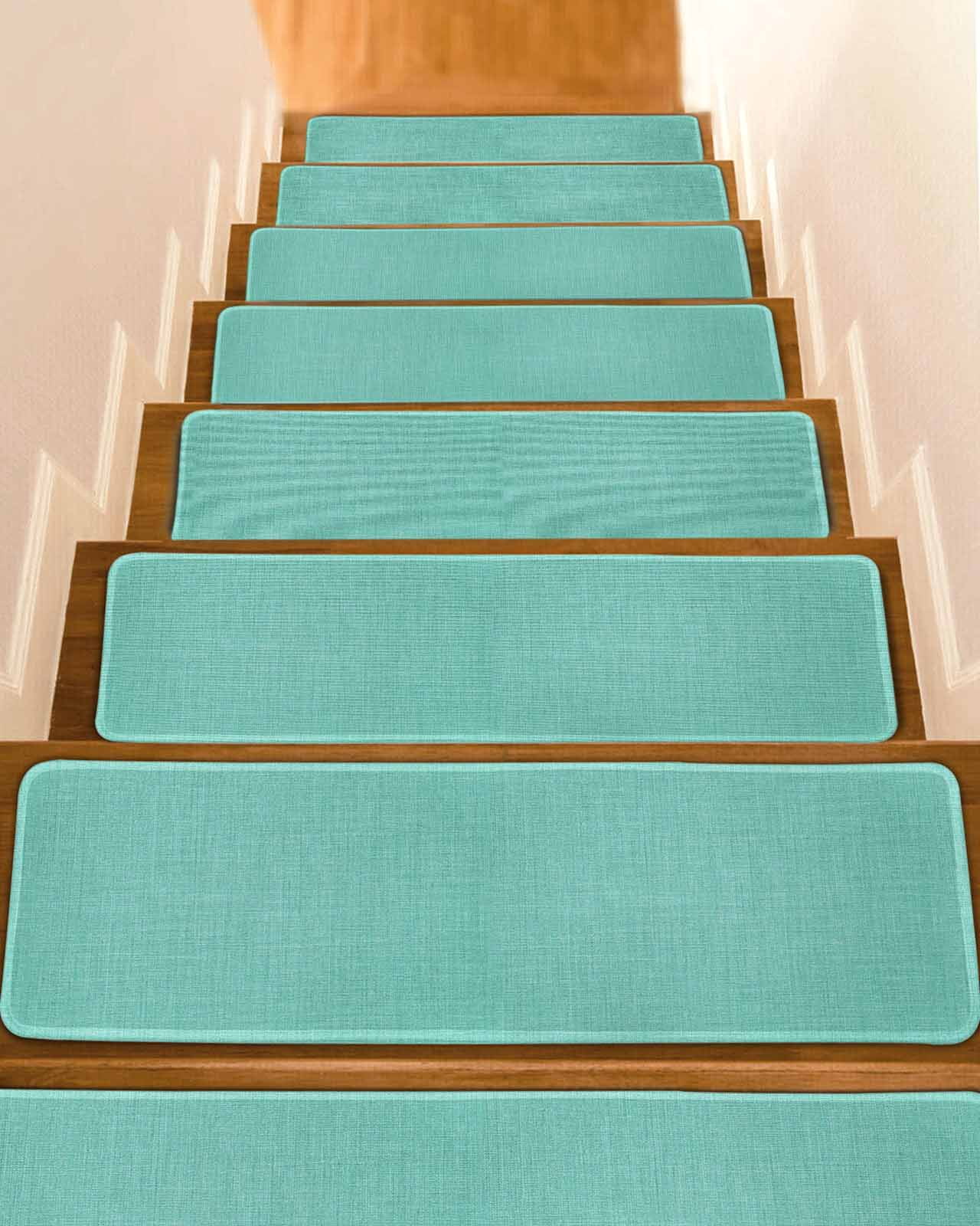 Turquoise Burlap Texture Stair Treads for Wooden Steps Indoor Runner ...