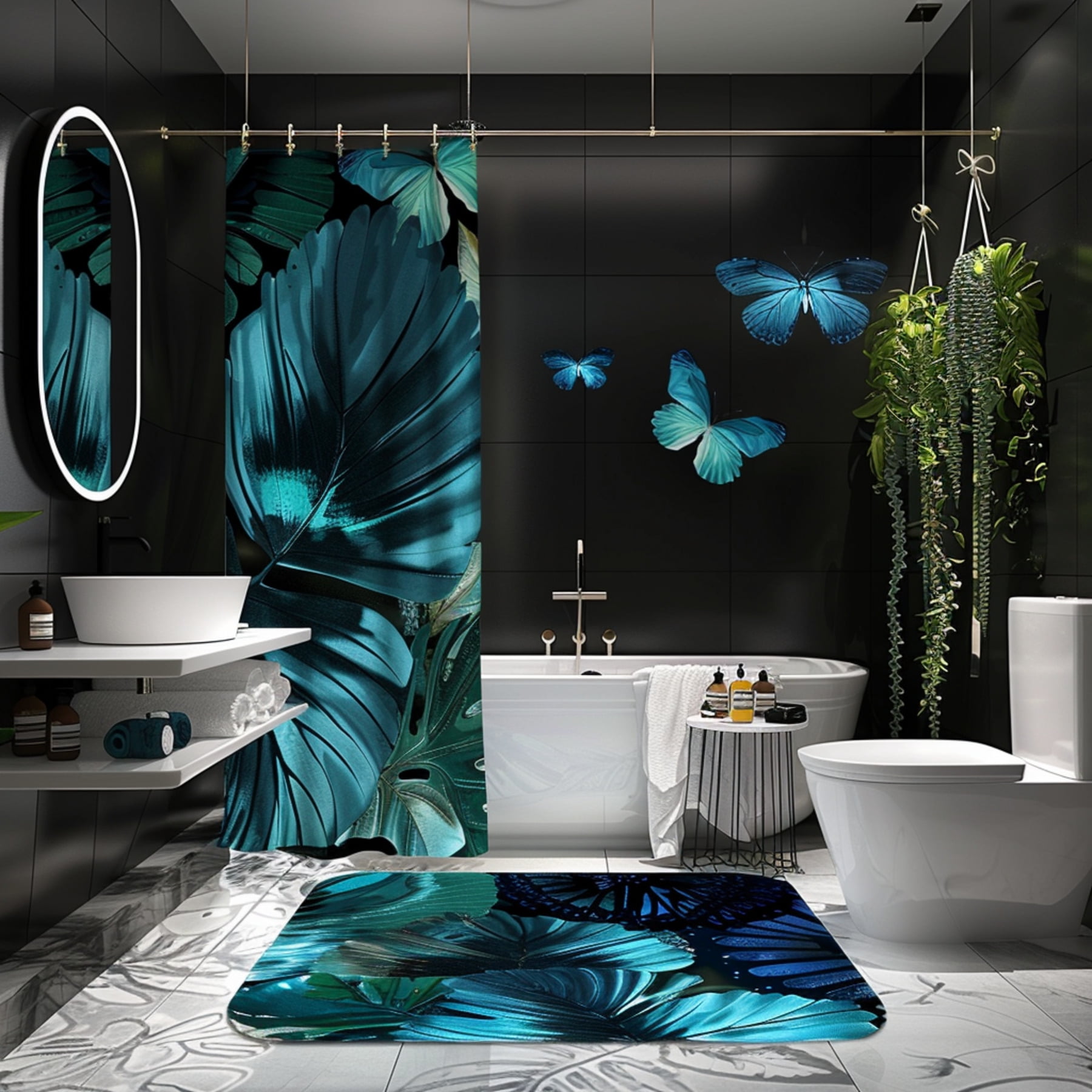 Turquoise Butterfly Shower Curtain Modern Style Bathroom Decor Hyper