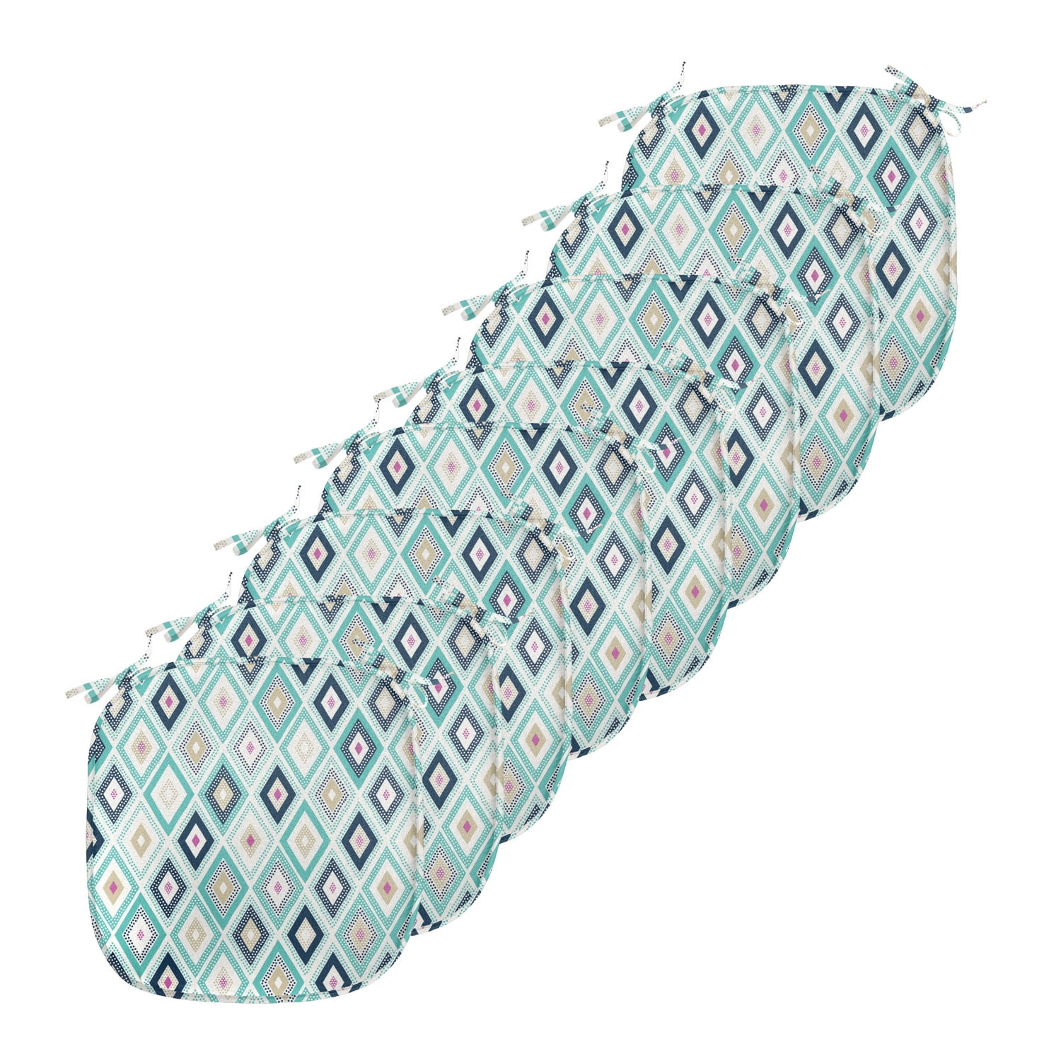 Turquoise Chair Seating Cushion, Dots Doodle Rhombus Diamond Shapes ...