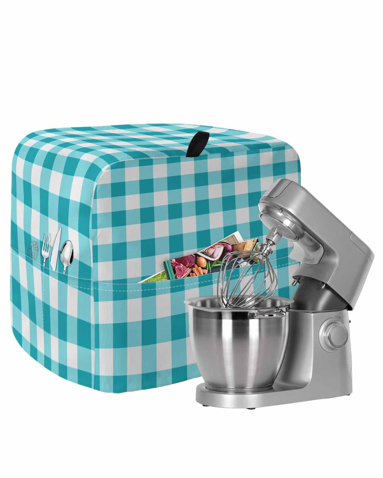 Turquoise Checkered Stand Mixer Dust Cover with Storage Pocket ...