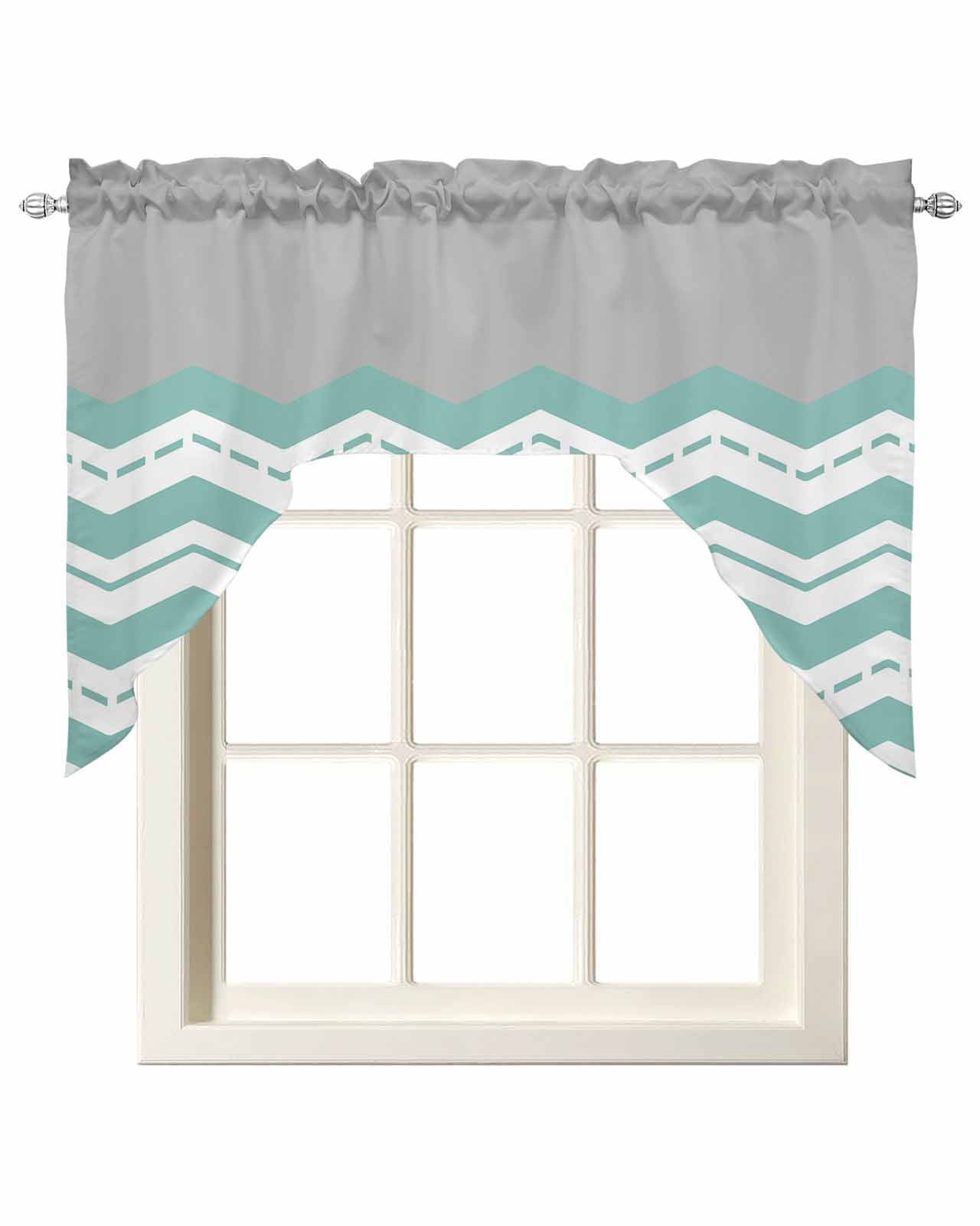 Turquoise Chevron Kitchen Curtains Swag Valance for Windows/Bathroom ...