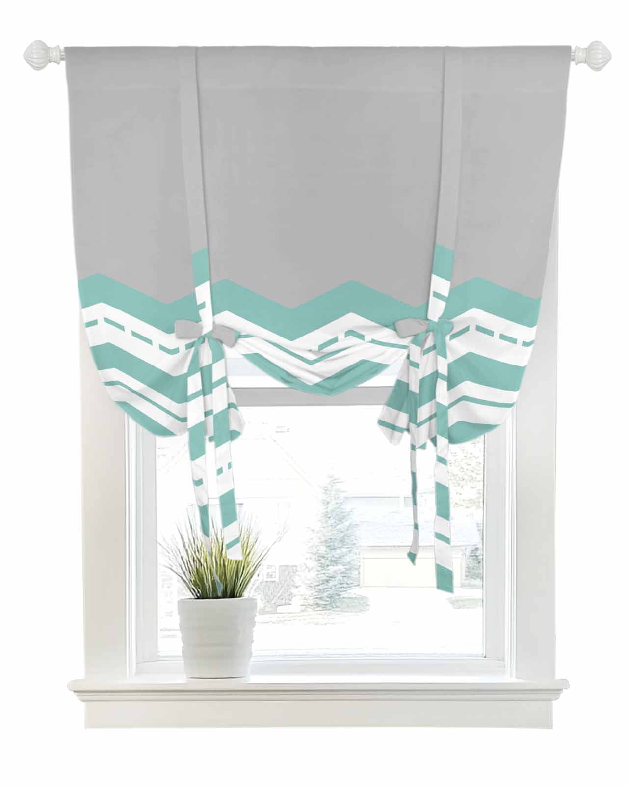 Turquoise Chevron Tie Up Curtains for Window, Thermal Insulted Balloon ...