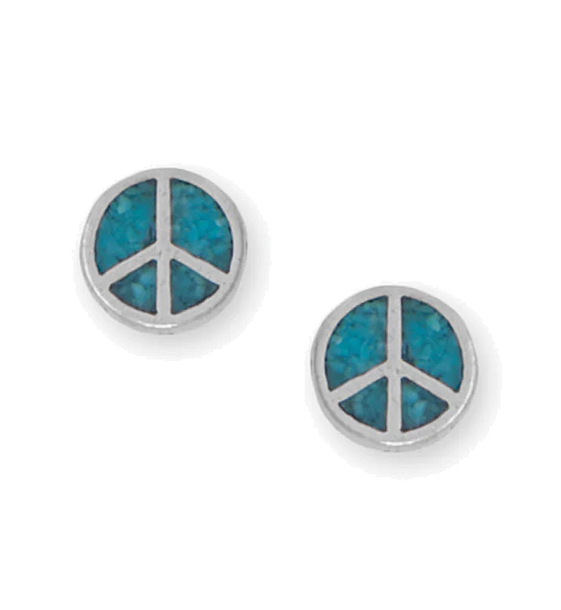 Turquoise Chip Inlay Stud Earrings with Peace Sign Sterling Silver ...