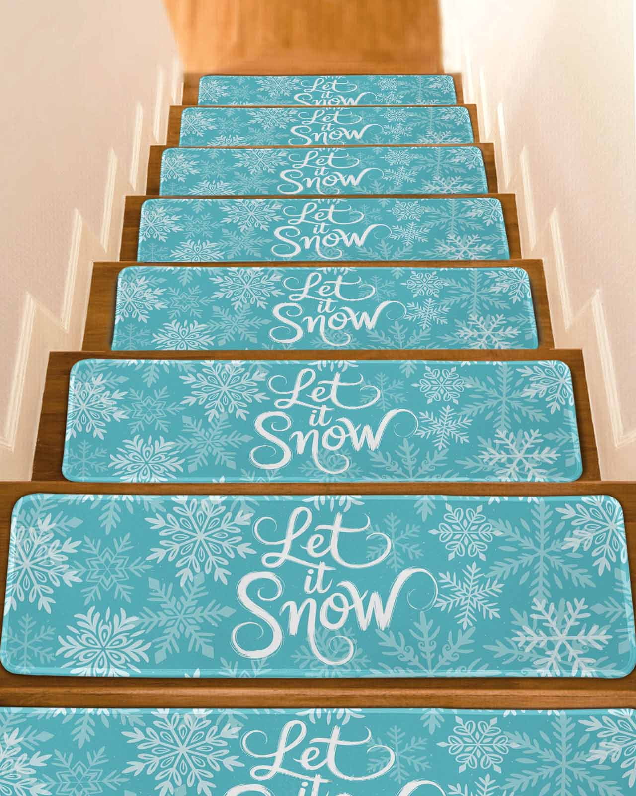 Turquoise Christmas Stair Treads for Wooden Steps Indoor Runner Rug ...