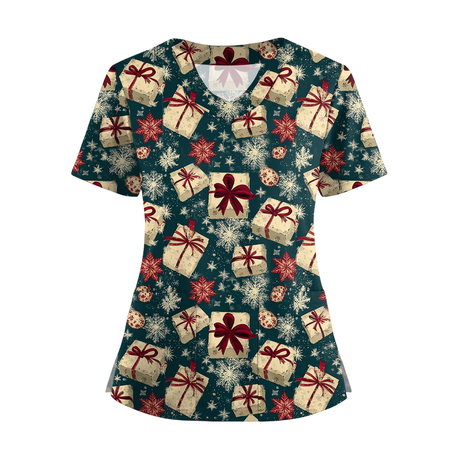 Turquoise Christmas Tunic Women'S Cute Christmas Print Care Smock V ...