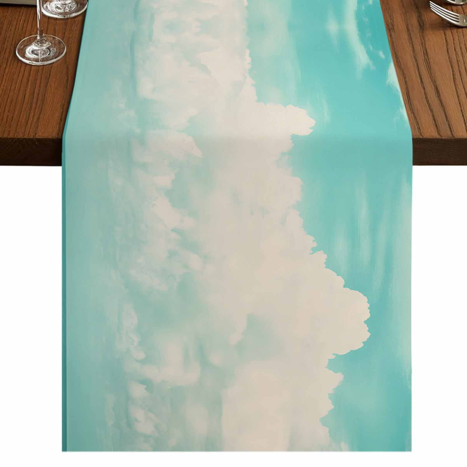 Turquoise Cloudy Sky 60 Inch Table Runner, Summer Ocean Horizon Scenery ...