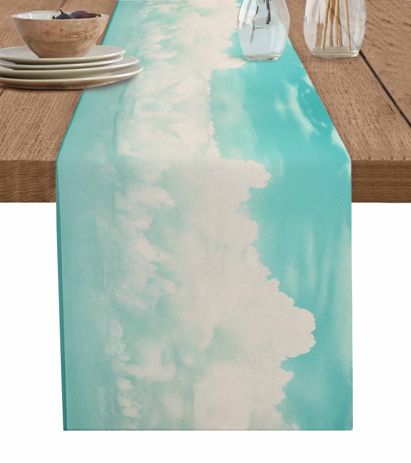 Turquoise Cloudy Sky Table Runner 60 Inches, Summer Ocean Horizon ...
