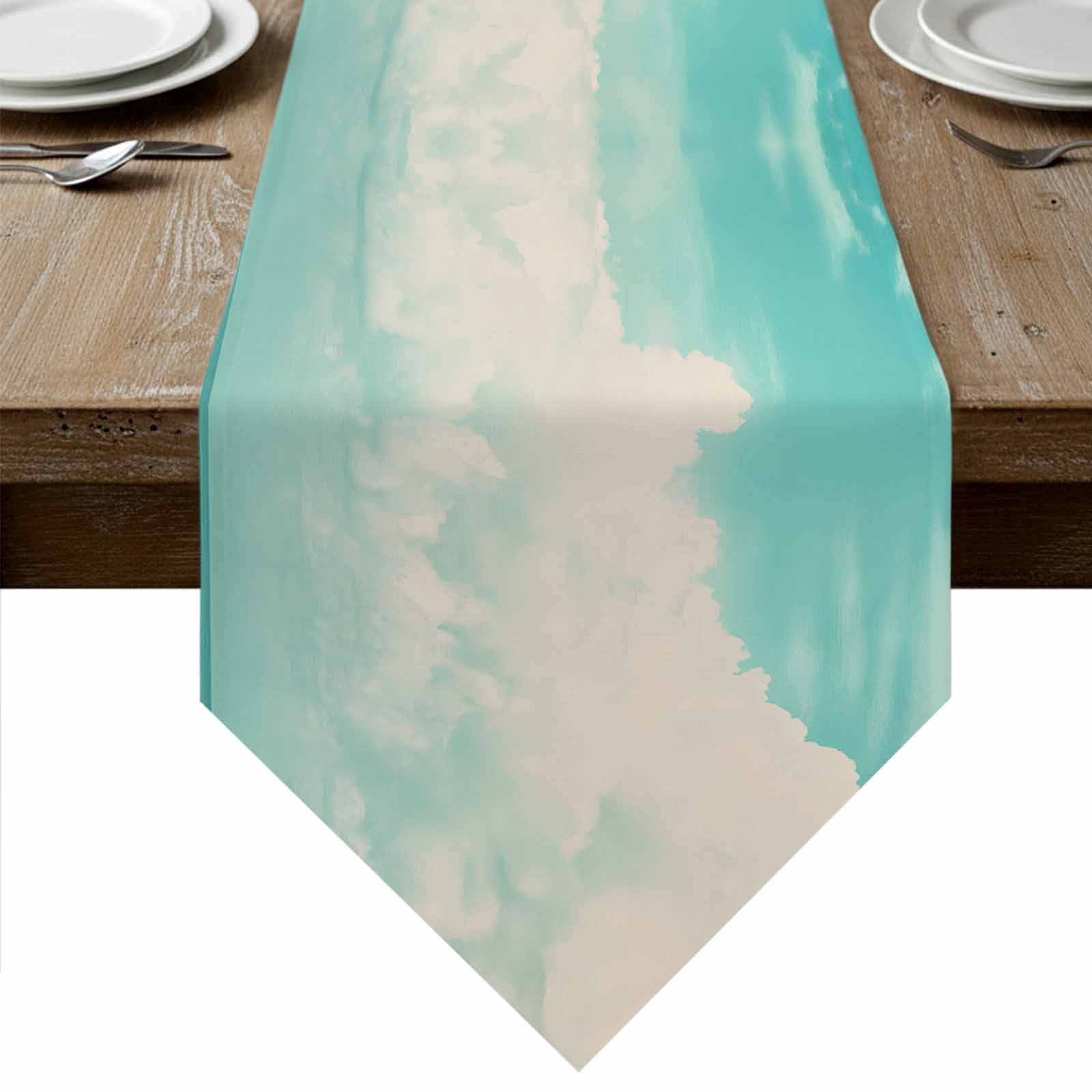 Turquoise Cloudy Sky Table Runner Linen Burlap Table Runner 72 Inches ...