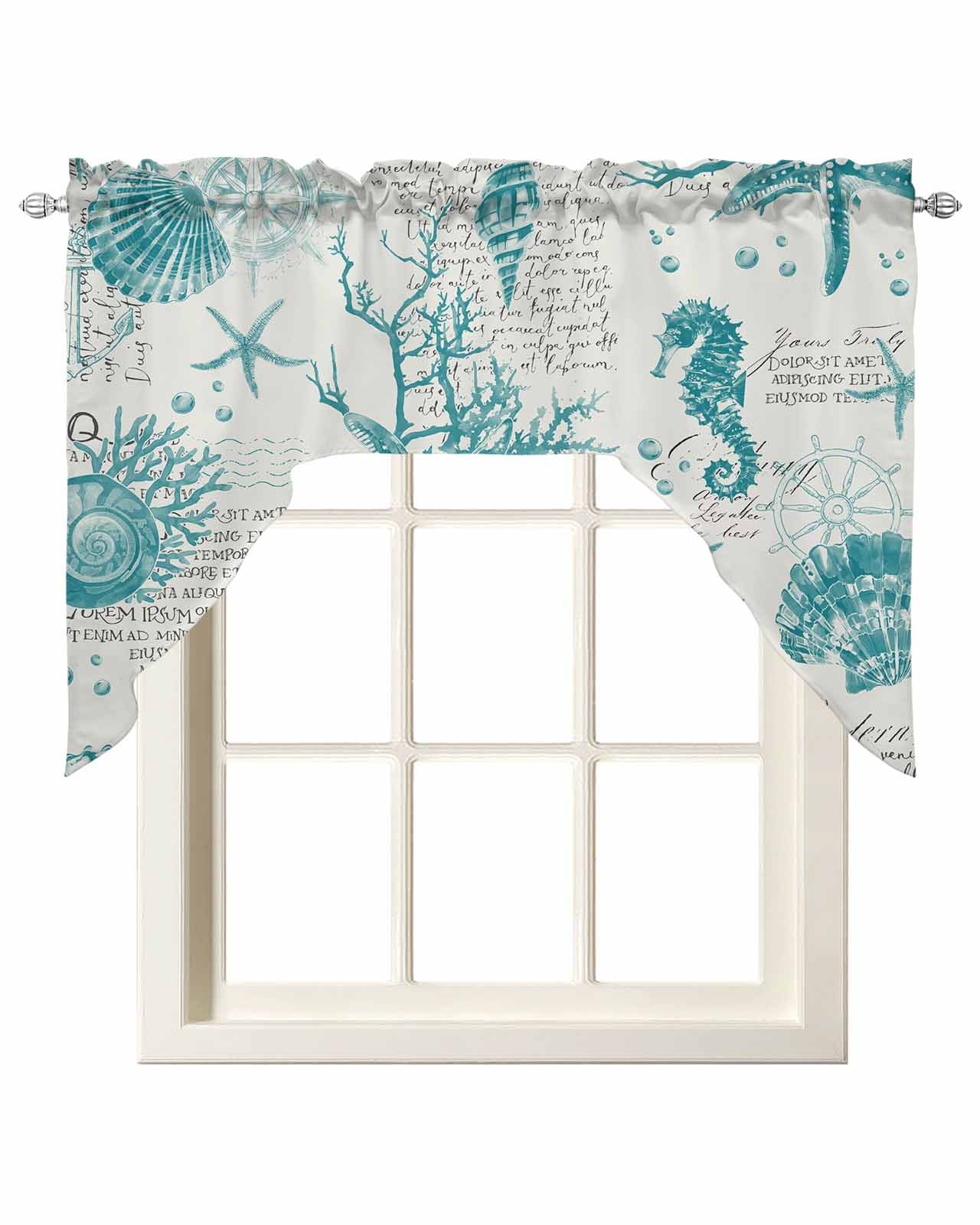 Turquoise Coastal Coral Kitchen Curtains Swag Valance for Windows ...