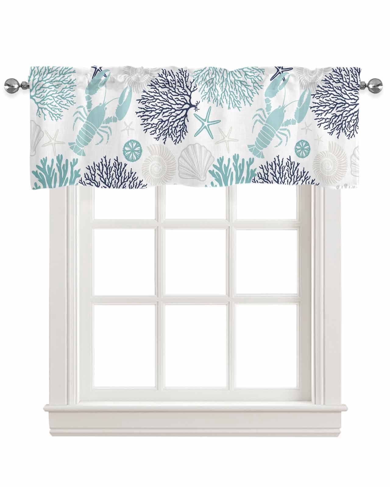 Turquoise Coastal Kitchen Valances for Windows Farmhouse Linen Window ...