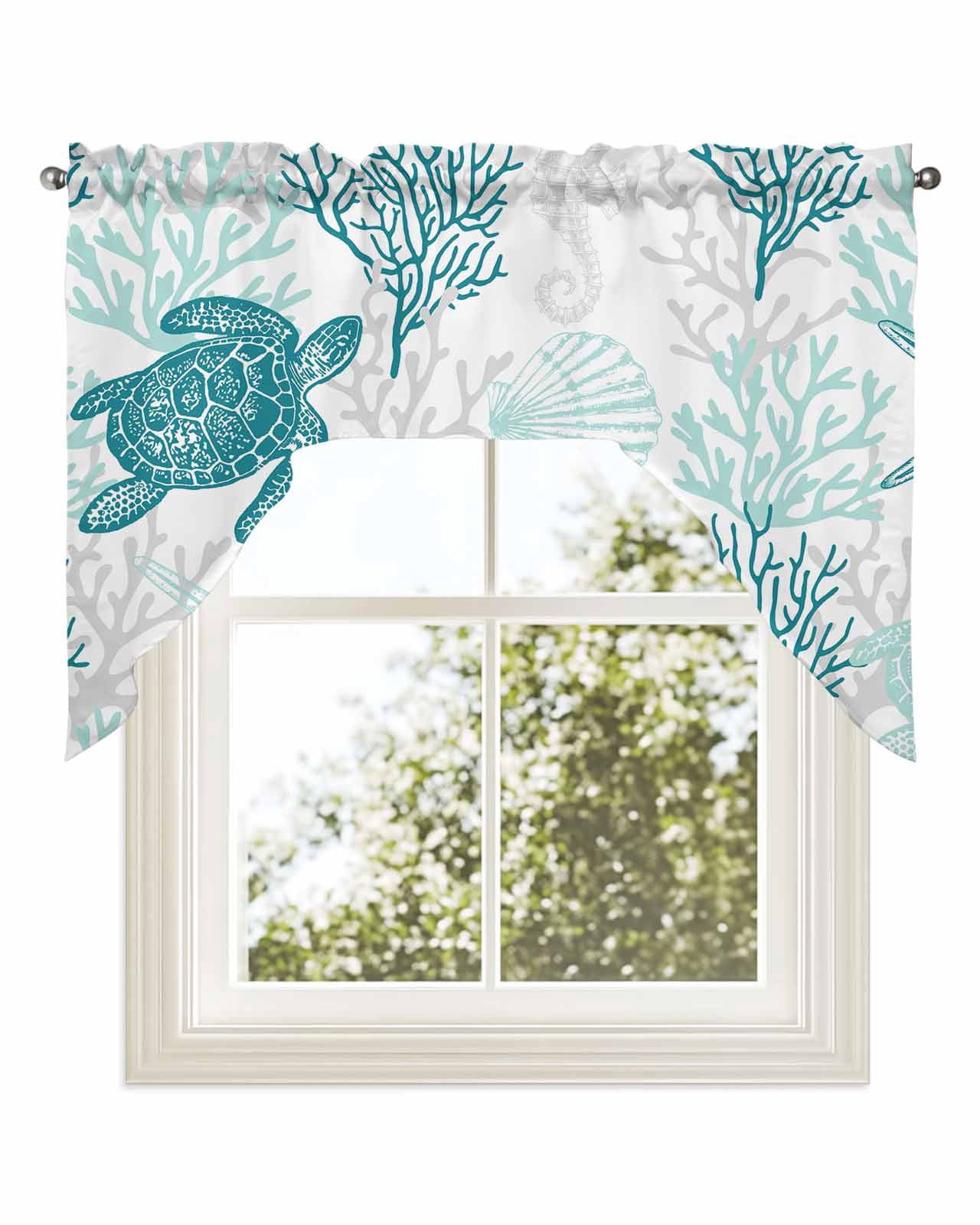 Turquoise Coastal Swag Valance for Windows 56'' x 36'', Sea Turtle ...