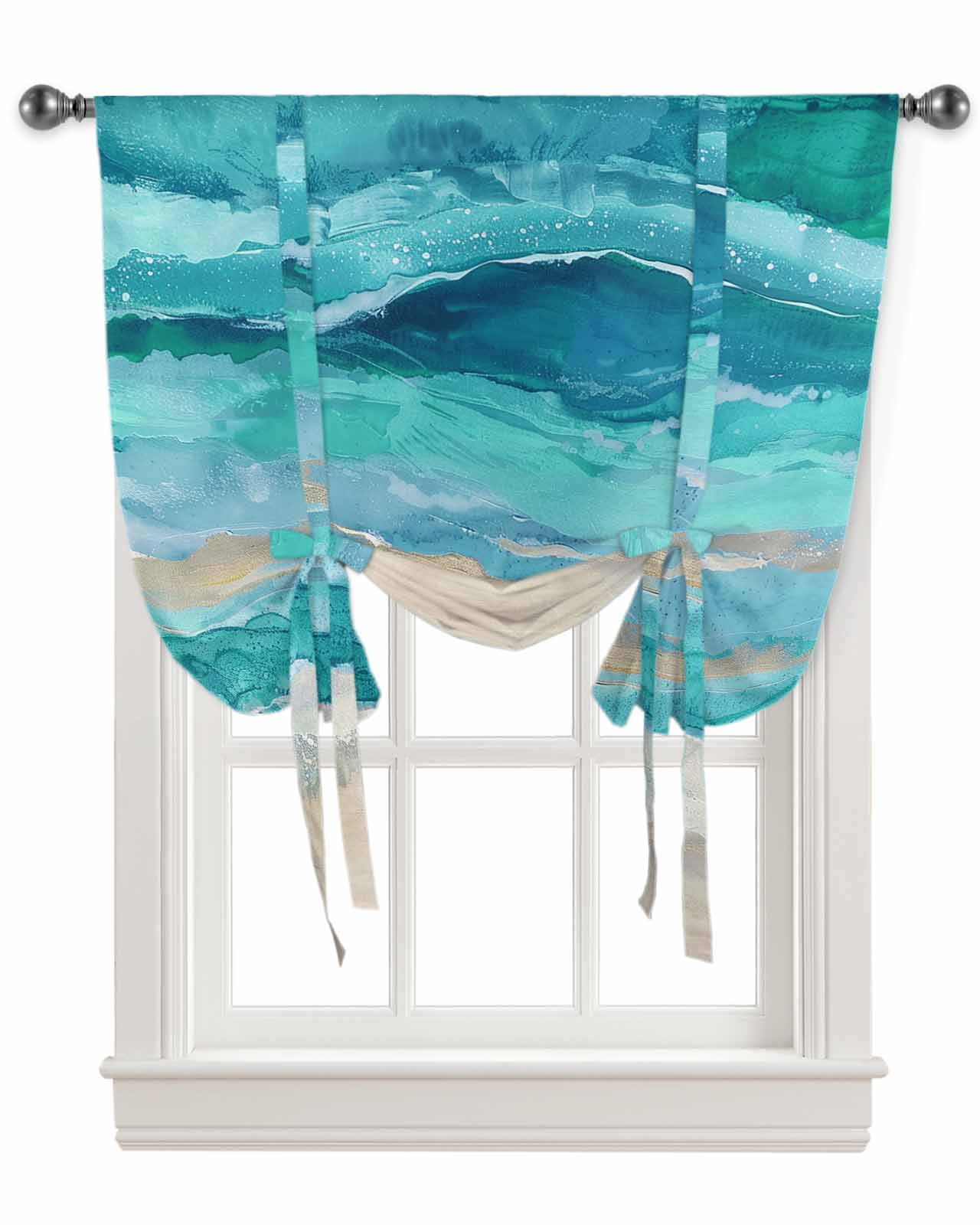 Turquoise Coastal Tie Up Curtains for Kitchen Bathroom Bedroom Windows ...