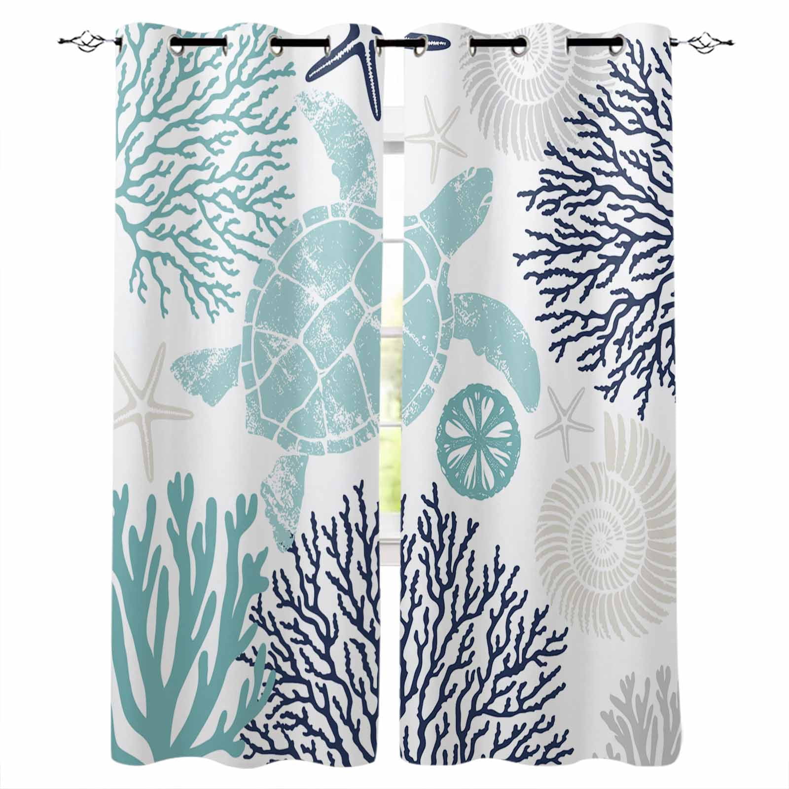 Turquoise Coastal Turtle Blackout Curtains 54 Inches Long for Bedroom ...
