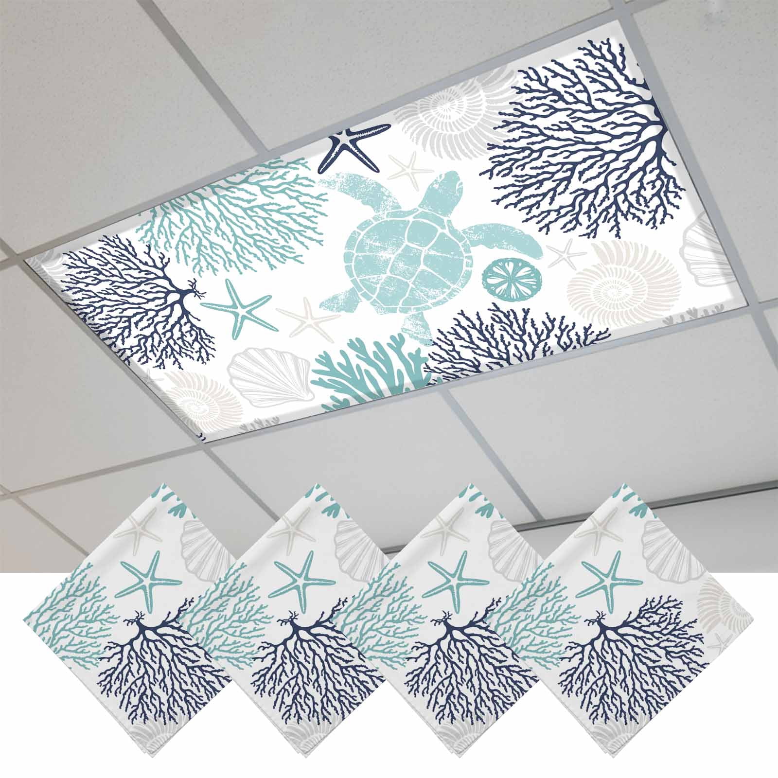 Turquoise Coastal Turtle Magnetic Fluorescent Light Covers for Ceiling ...