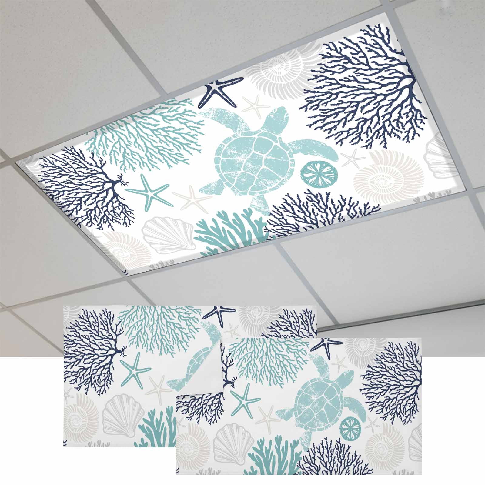 Turquoise Coastal Turtle Magnetic Fluorescent Light Covers for Ceiling ...