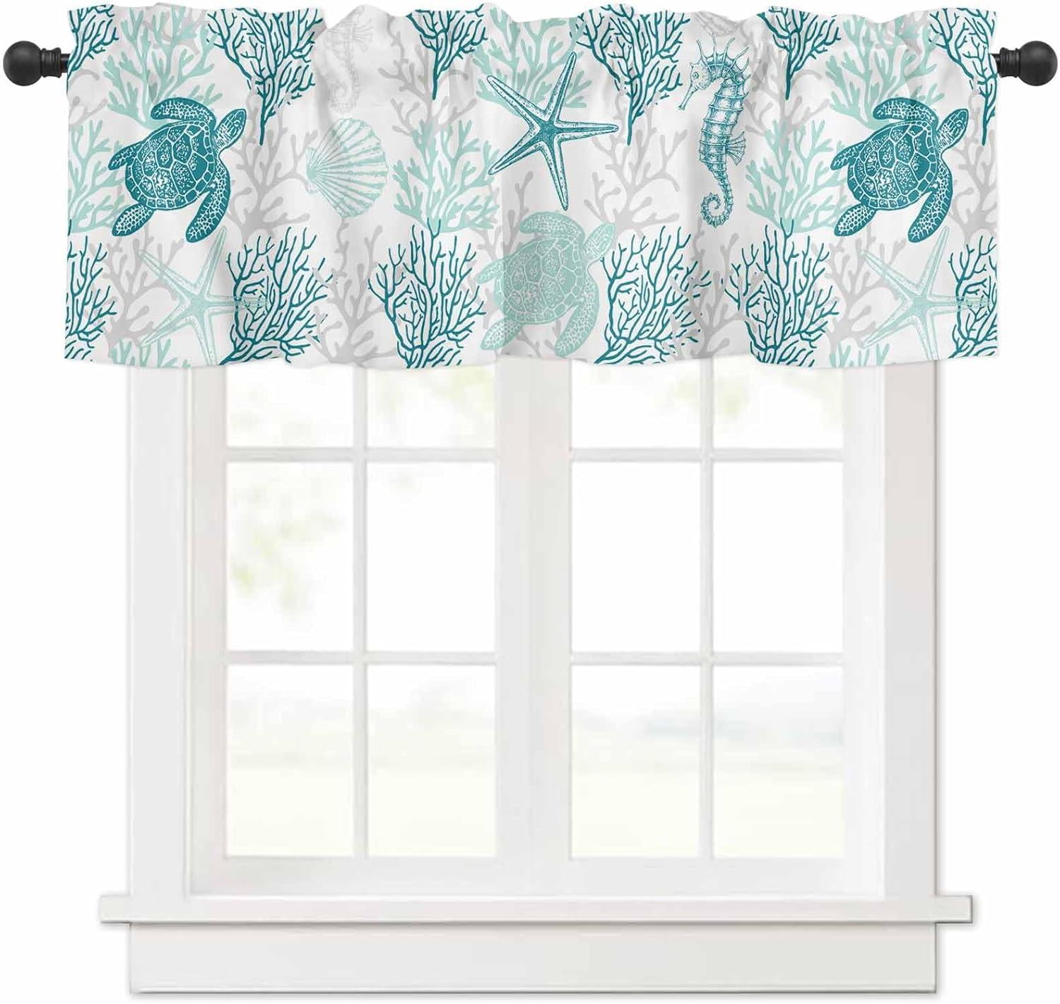 Turquoise Coastal Valances for Windows, Summer Beach Kitchen Curtains ...