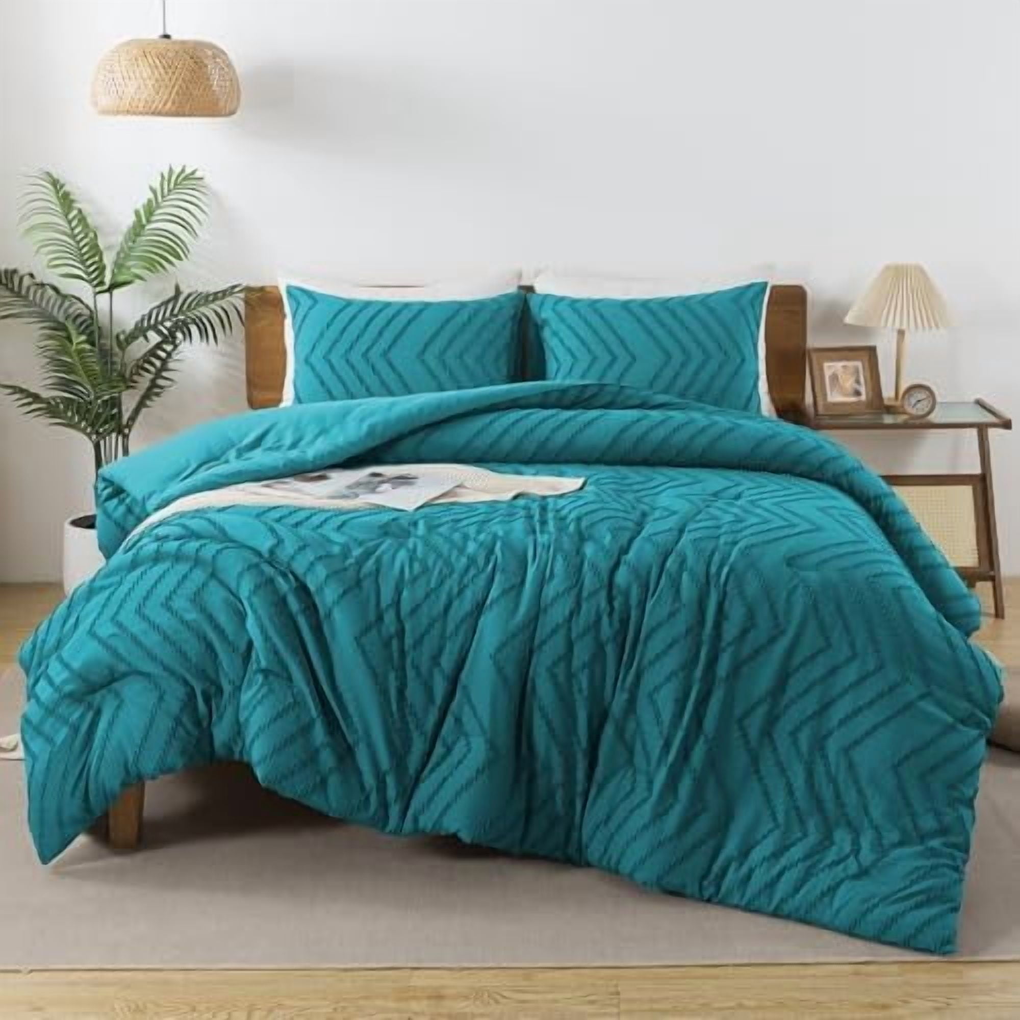 Turquoise Comforter Set Queen Size, Boho Soft Warm Tufted Bedding ...