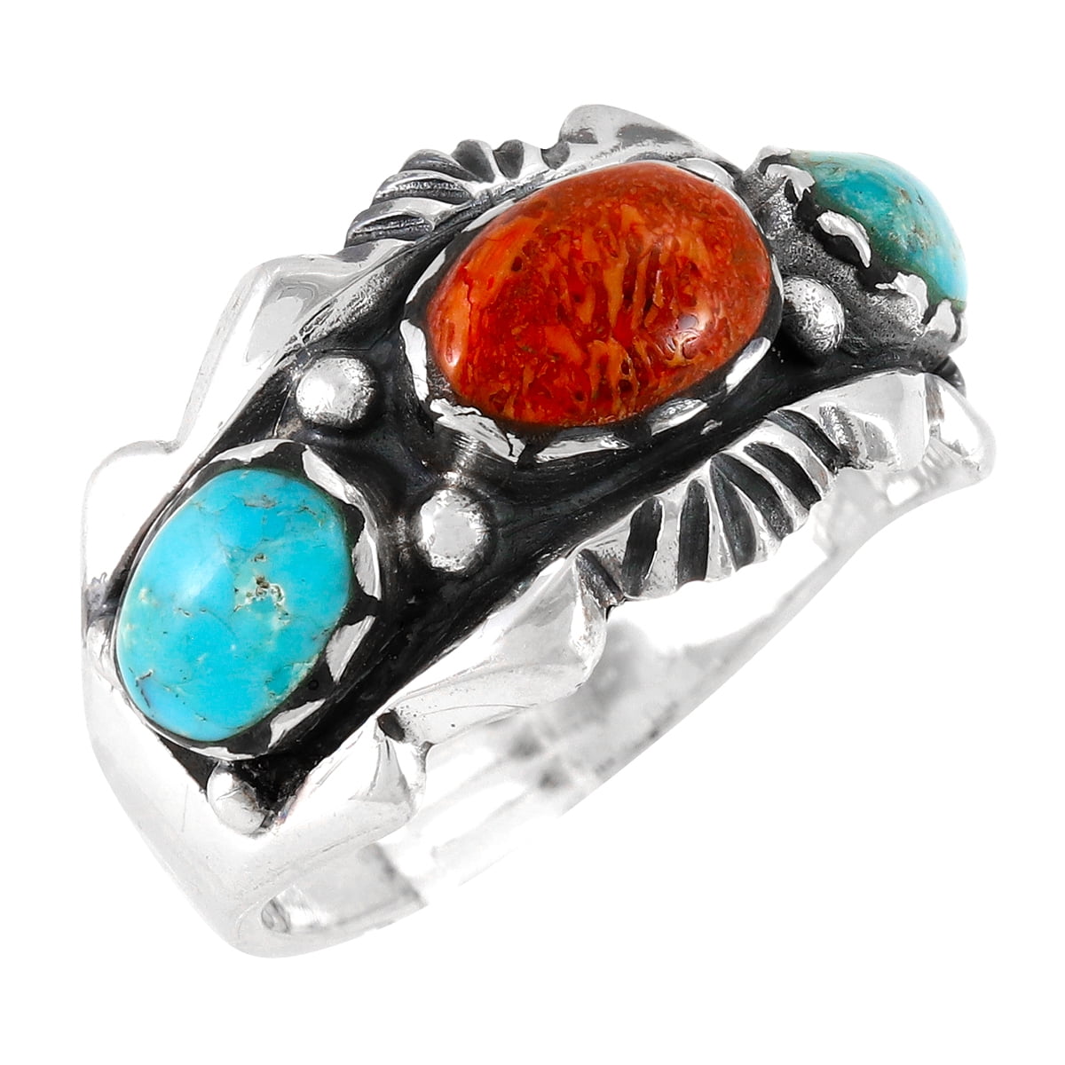 Turquoise Coral Ring Multi-Colors for Women Sterling Silver 925 ...