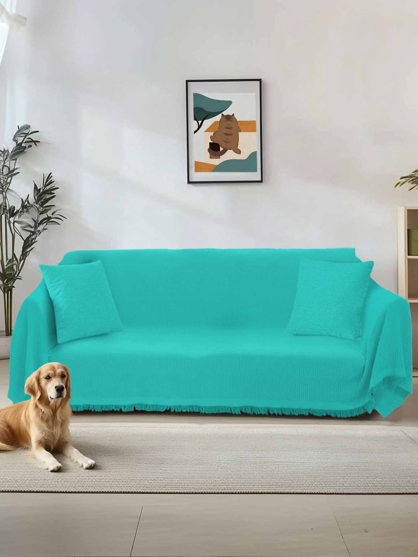 Turquoise Couch Cover, Modern Pure Turquoise Sofa Cover Blanket for 1 ...