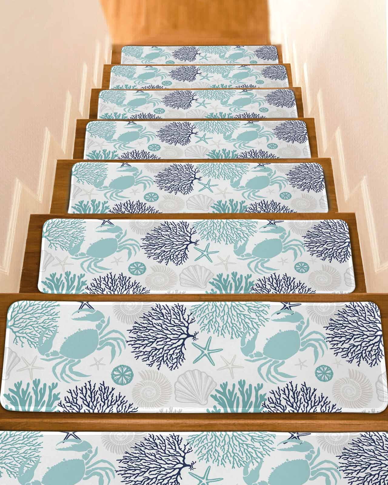 Turquoise Crab Coastal Stair Treads for Wooden Steps Indoor Runner Rug ...