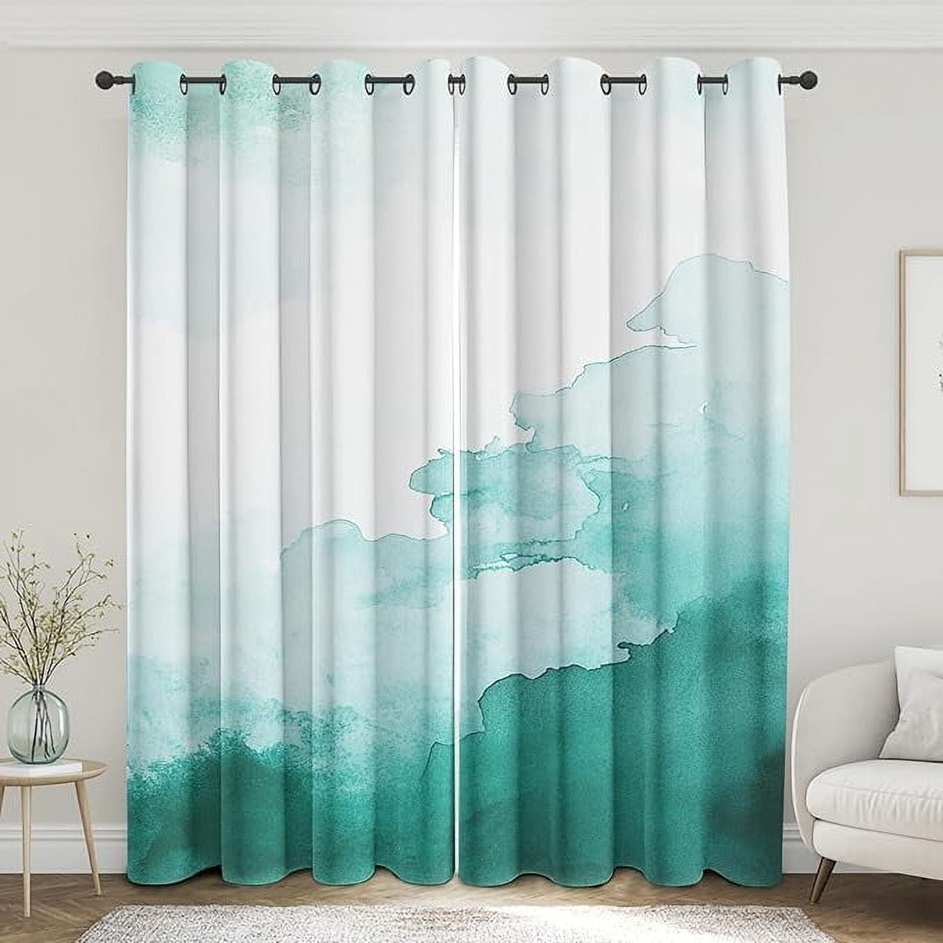 Turquoise Curtains - Watercolor Ombre Blackout Curtains For Bedroom ...