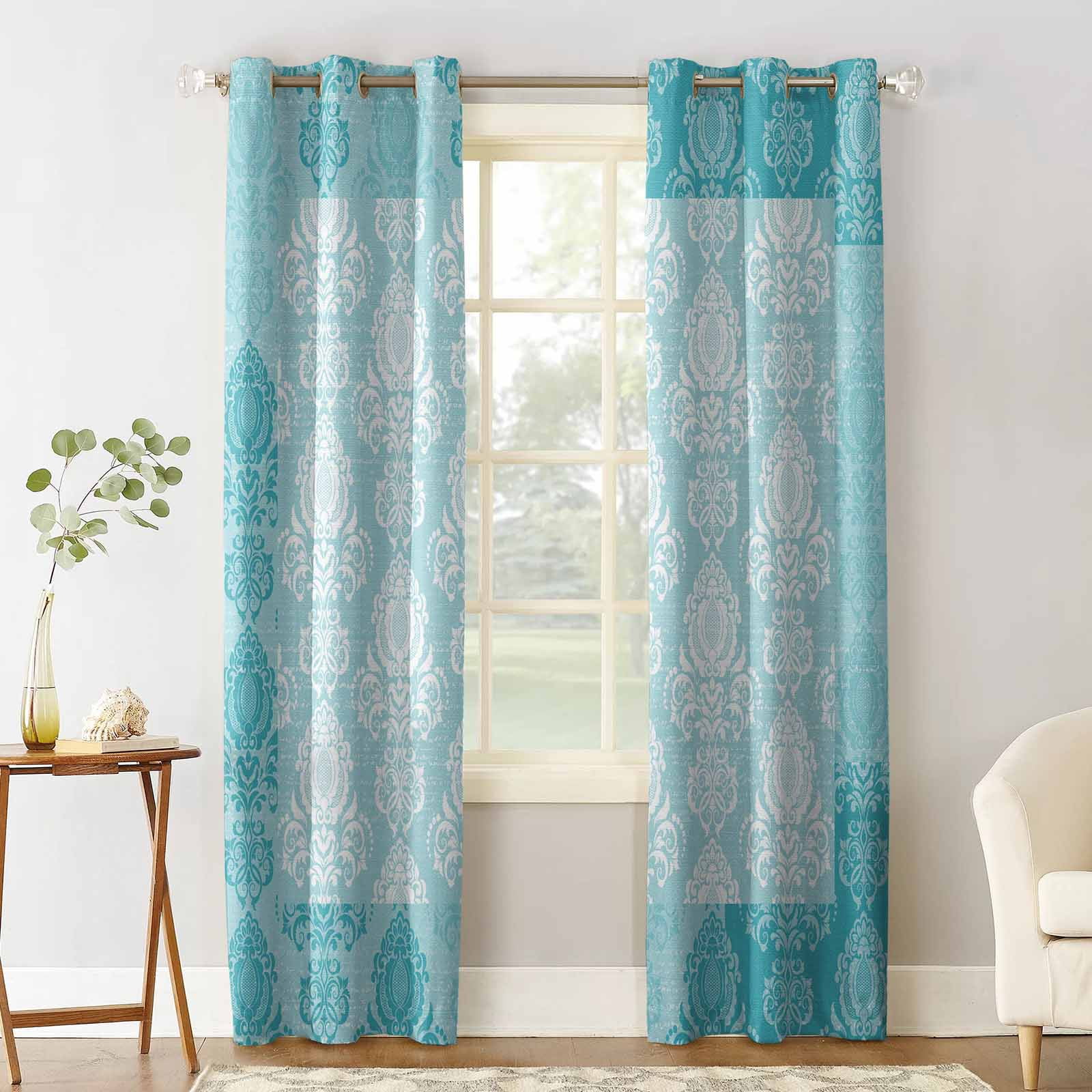 Turquoise Damask Blackout Curtains 96 Inches Length, Luxury Medallion ...