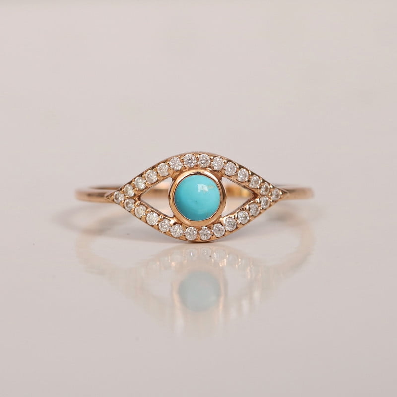 Turquoise and Diamond Evil Eye Gamstone Ring, Alternate Ring, Dalicate Handmade Jewelry, 925 ...