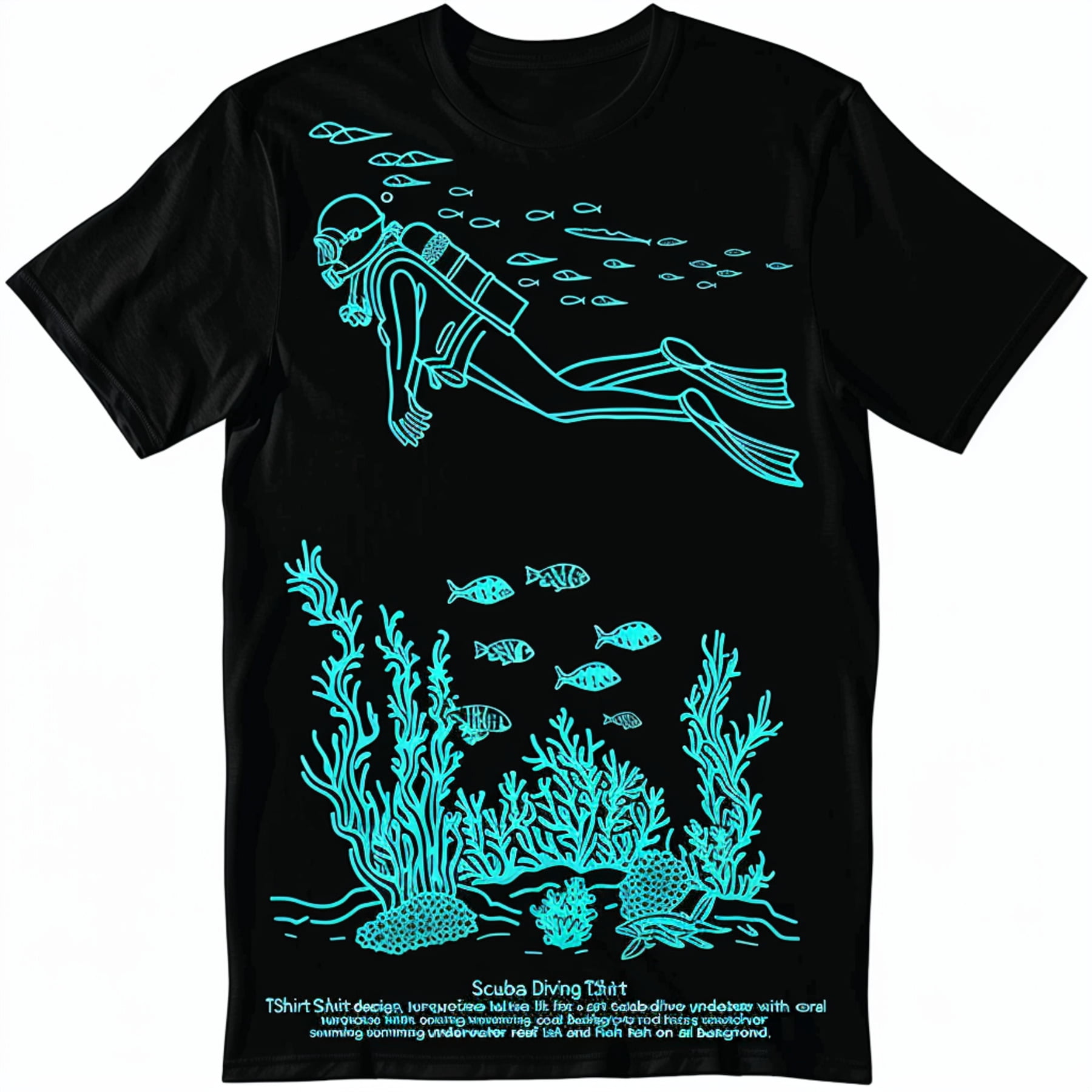 Turquoise Diver Underwater Coral Reef Fish Black TShirt Dive into Style ...