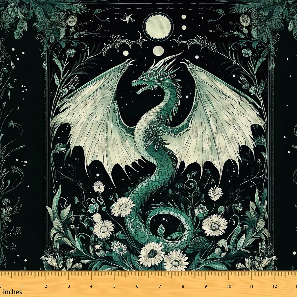 Turquoise Dragon Fabric by the Yard,Glitter Starry Sky Stars Moon ...