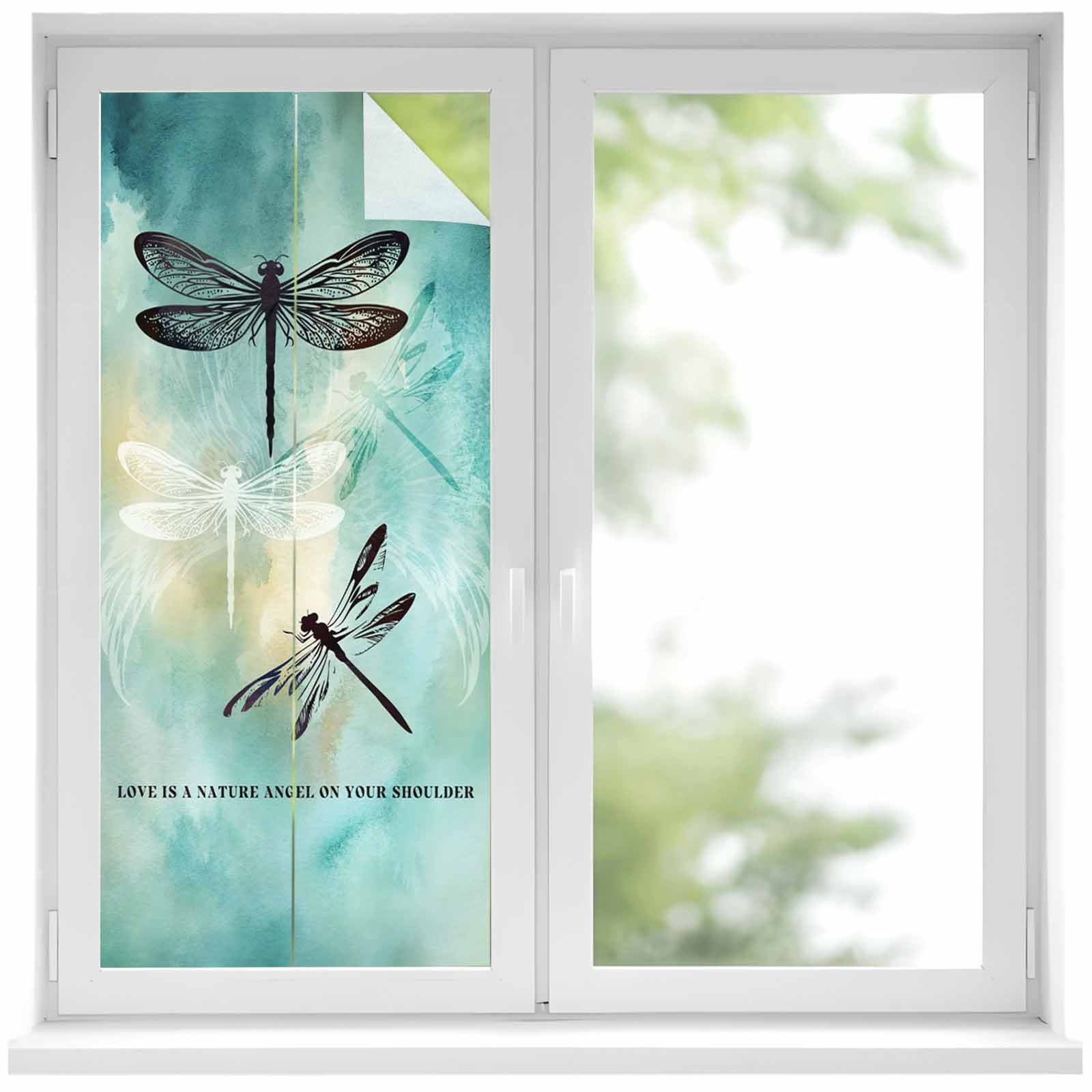 Turquoise Dragonfly Window Privacy Film, Country Gradient Black Animals ...