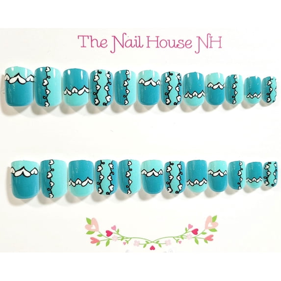 Turquoise Dreaming Glossy Short Square Press On Nails - 24 Pieces ...