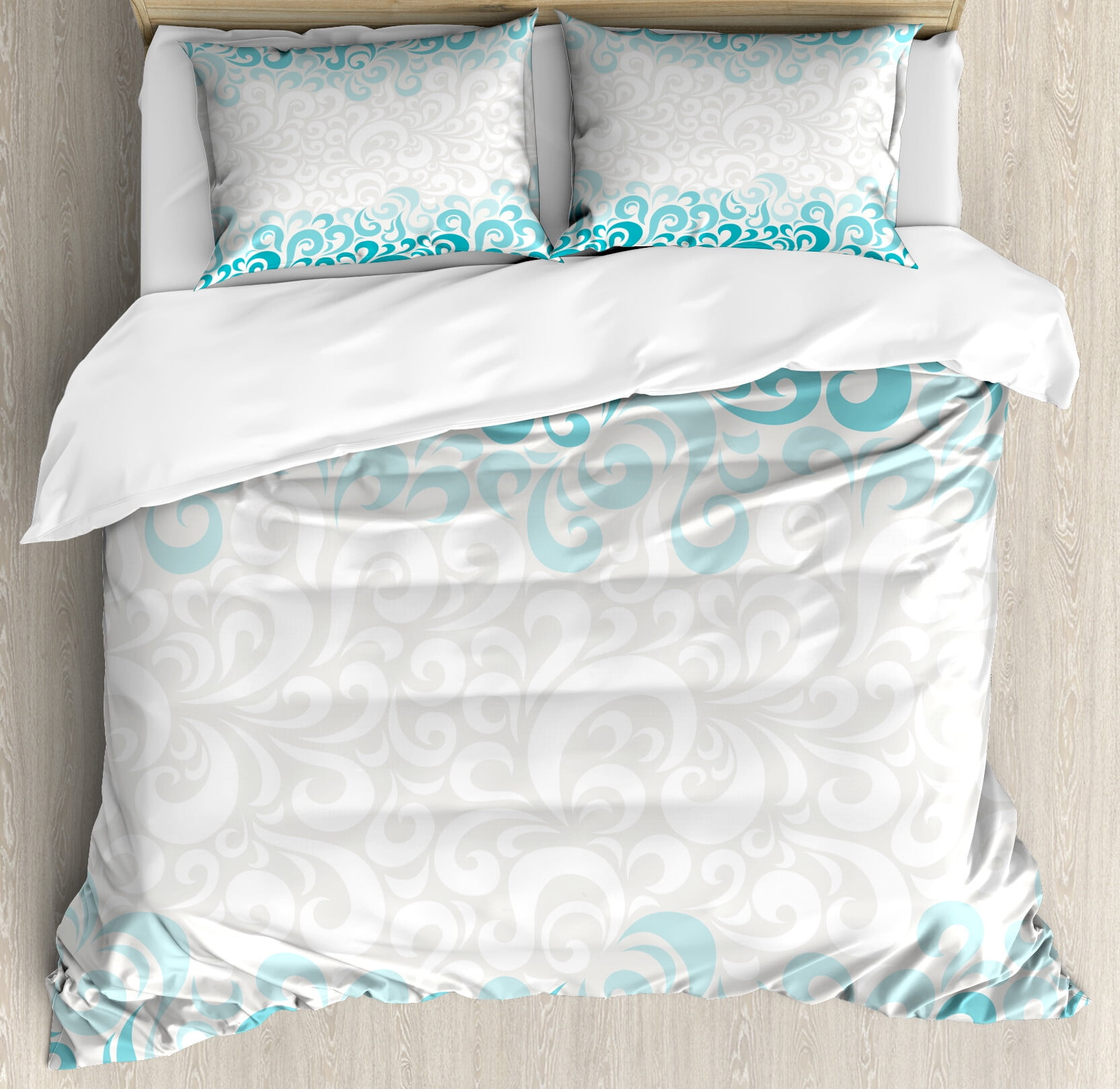 Turquoise Duvet Cover Set, Abstract Floral Flowers Pattern Classic ...
