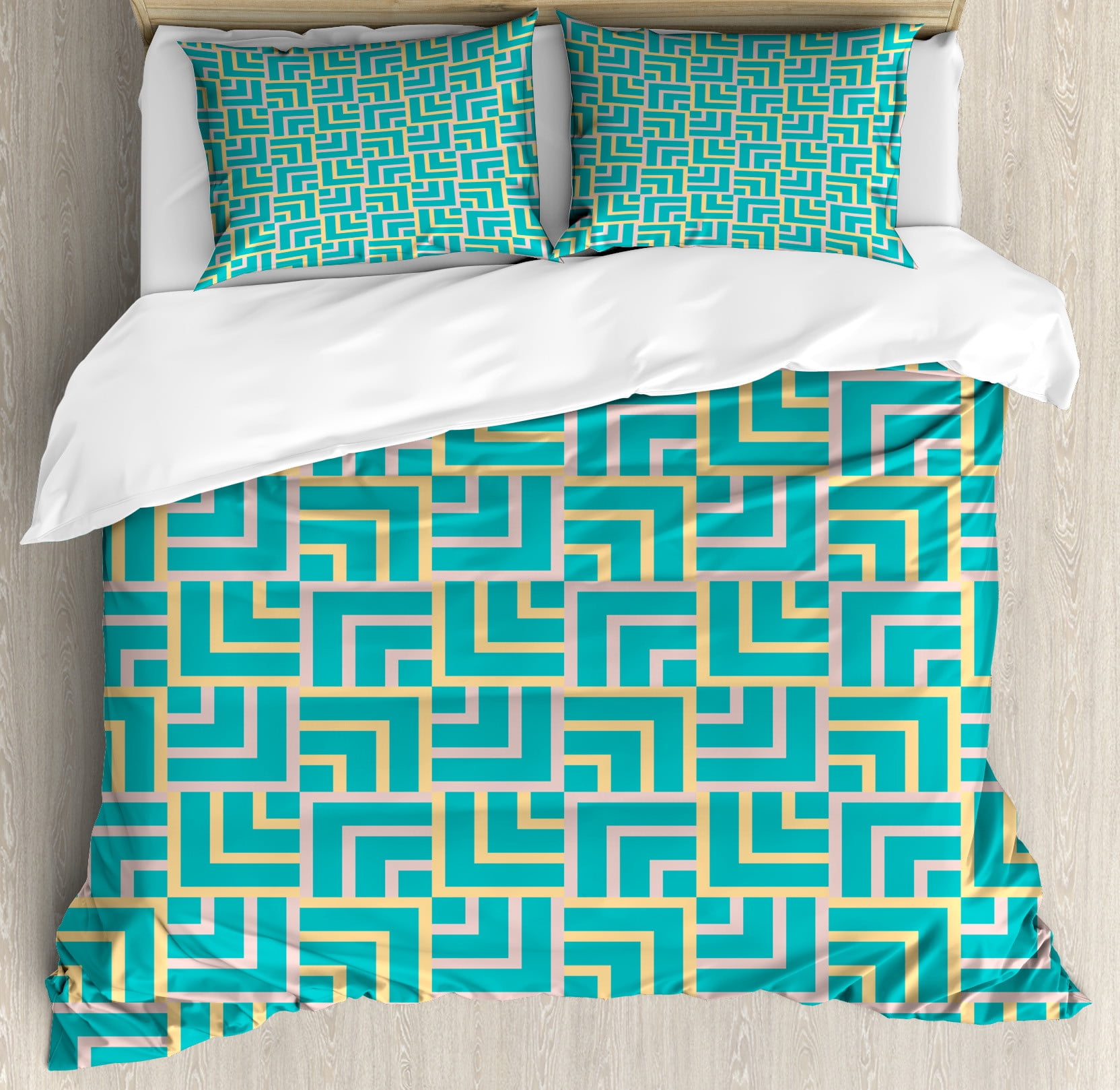 Turquoise Duvet Cover Set, Art Deco Style Shapes Like Geometrical ...