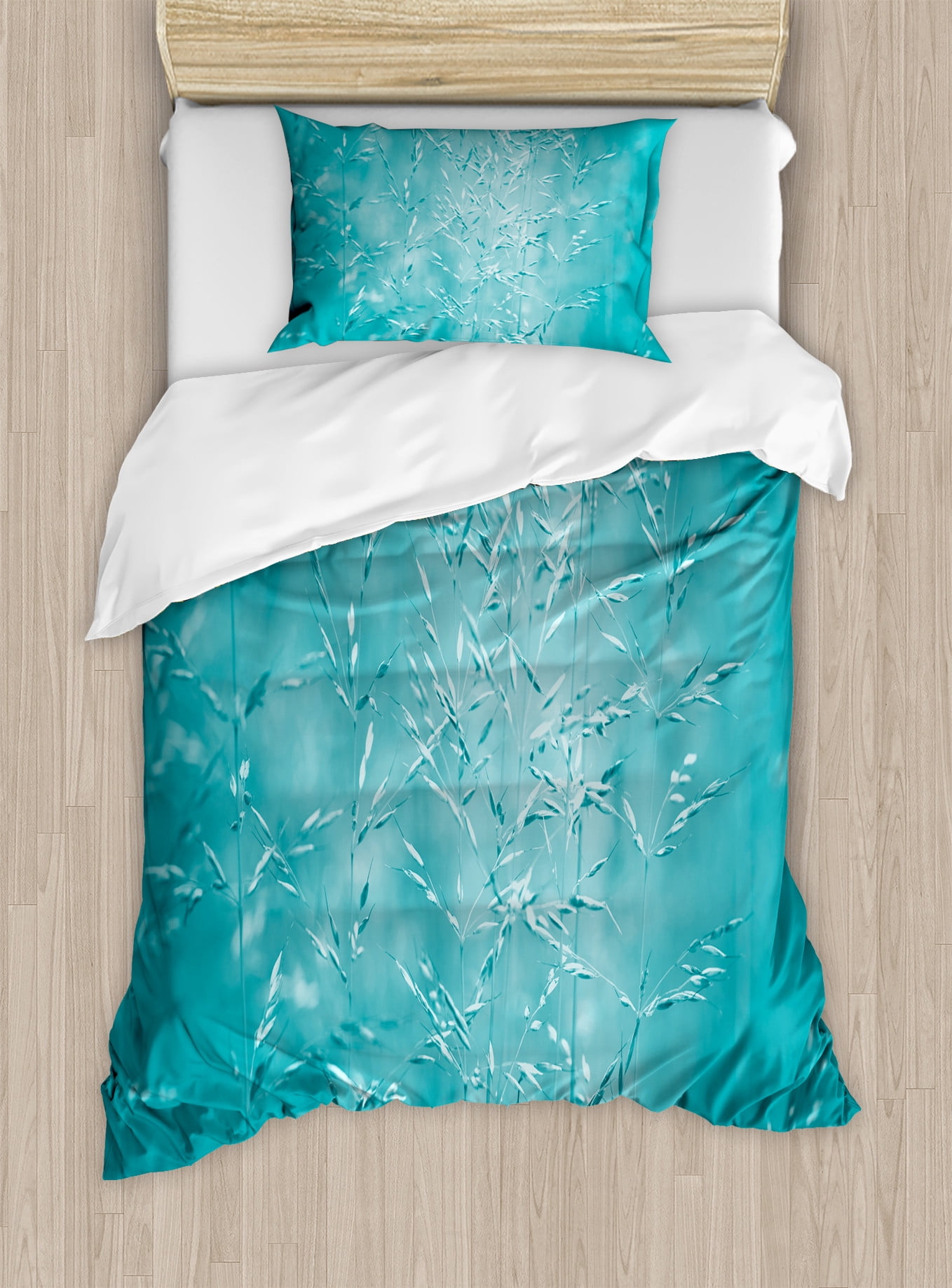 Turquoise Duvet Cover Set, Blur Meadow Grass Plant Herb in Countryside ...
