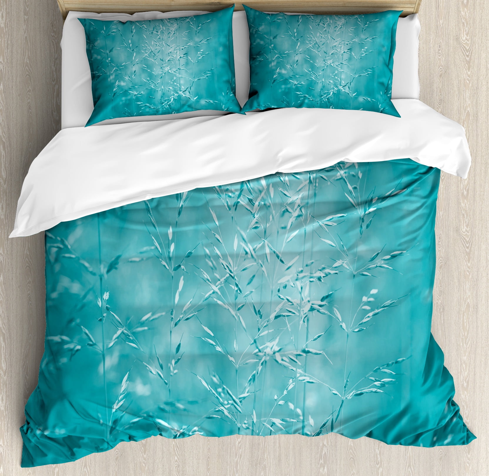 Turquoise Duvet Cover Set, Blur Meadow Grass Plant Herb in Countryside ...