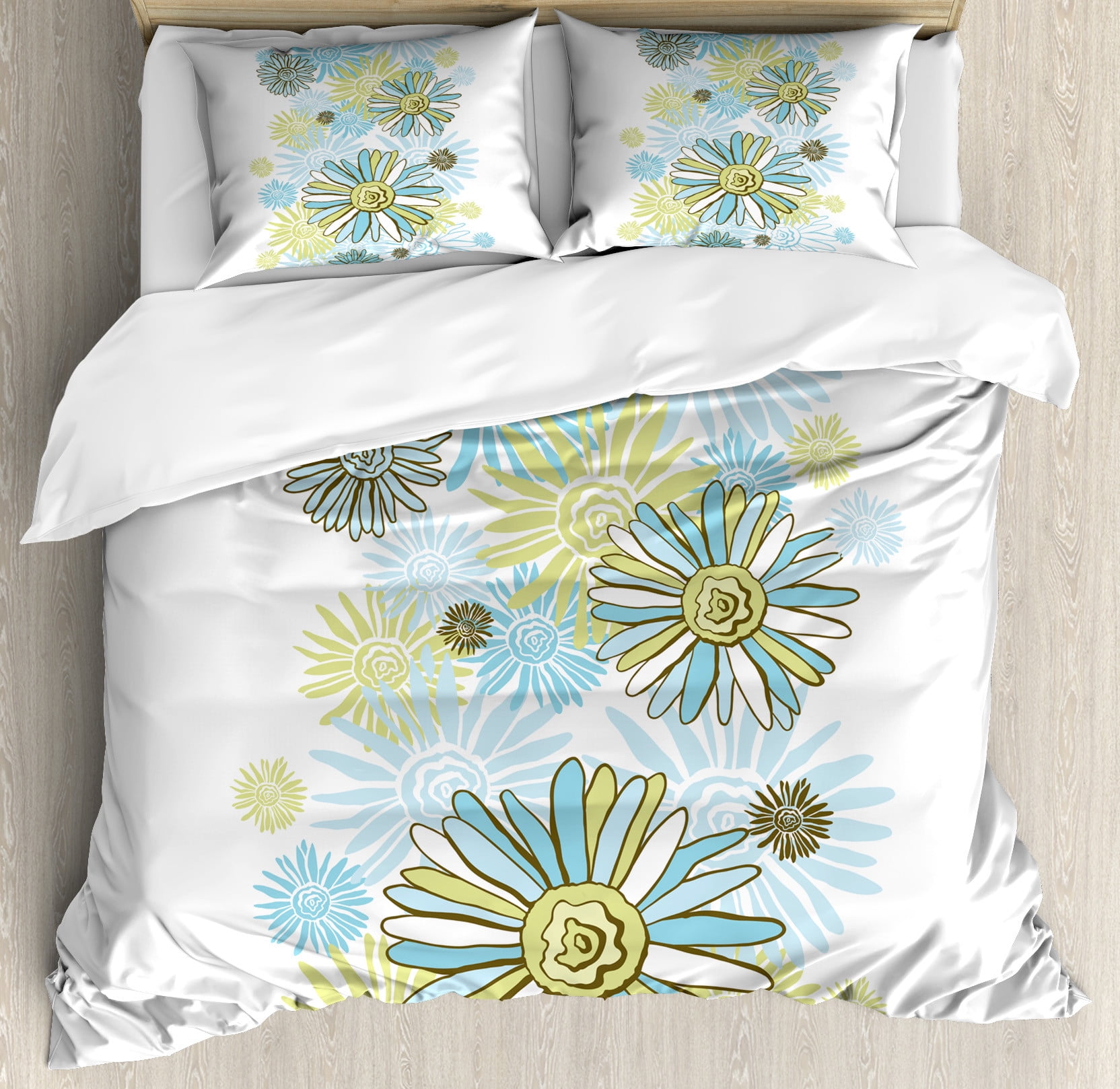 Turquoise Duvet Cover Set, Chamomiles Flower Blossom Wildflower Blooms ...
