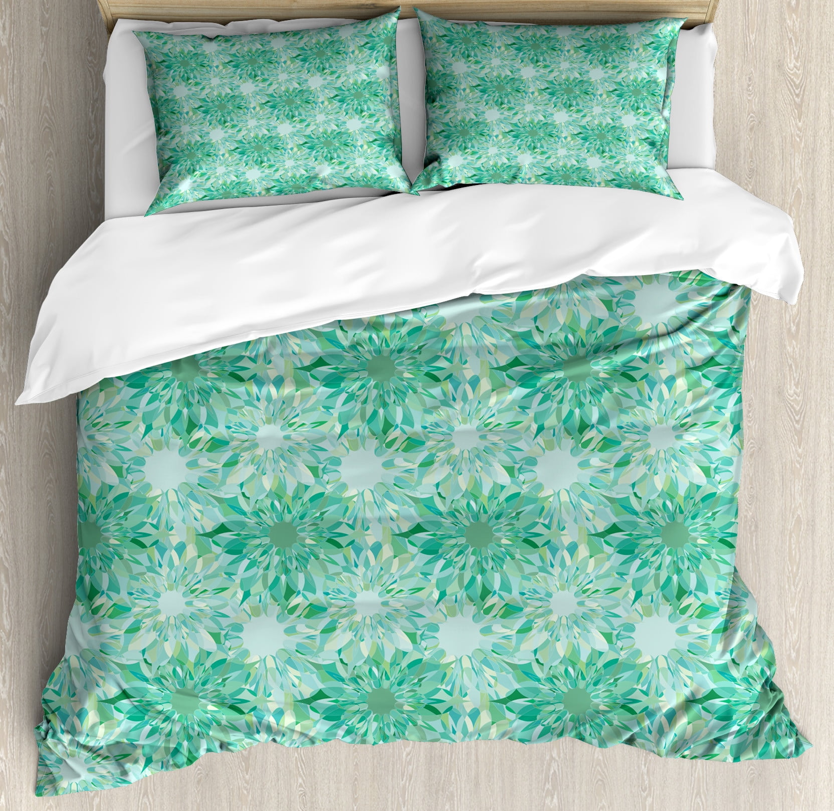 Turquoise Duvet Cover Set, Floral Pattern with Beryl Crystal Guilloche ...