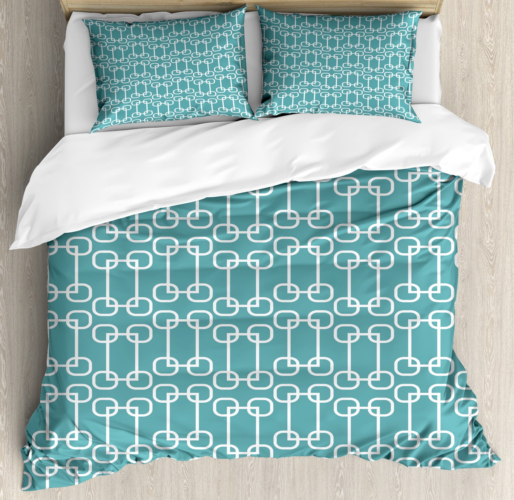 Turquoise Duvet Cover Set, Minimalist Design Geometrical Squared Rounds ...