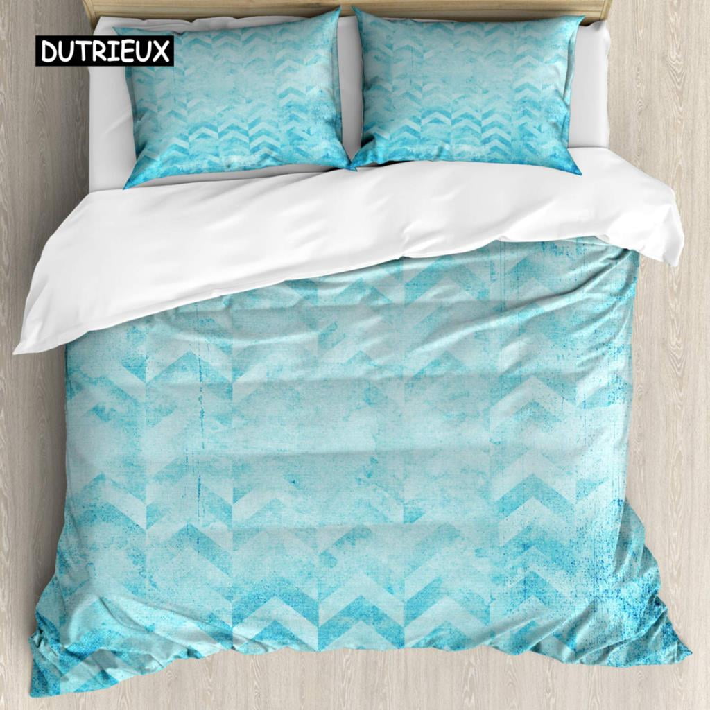 Turquoise Duvet Cover Set Retro Floral Background with Hibiscus s ...