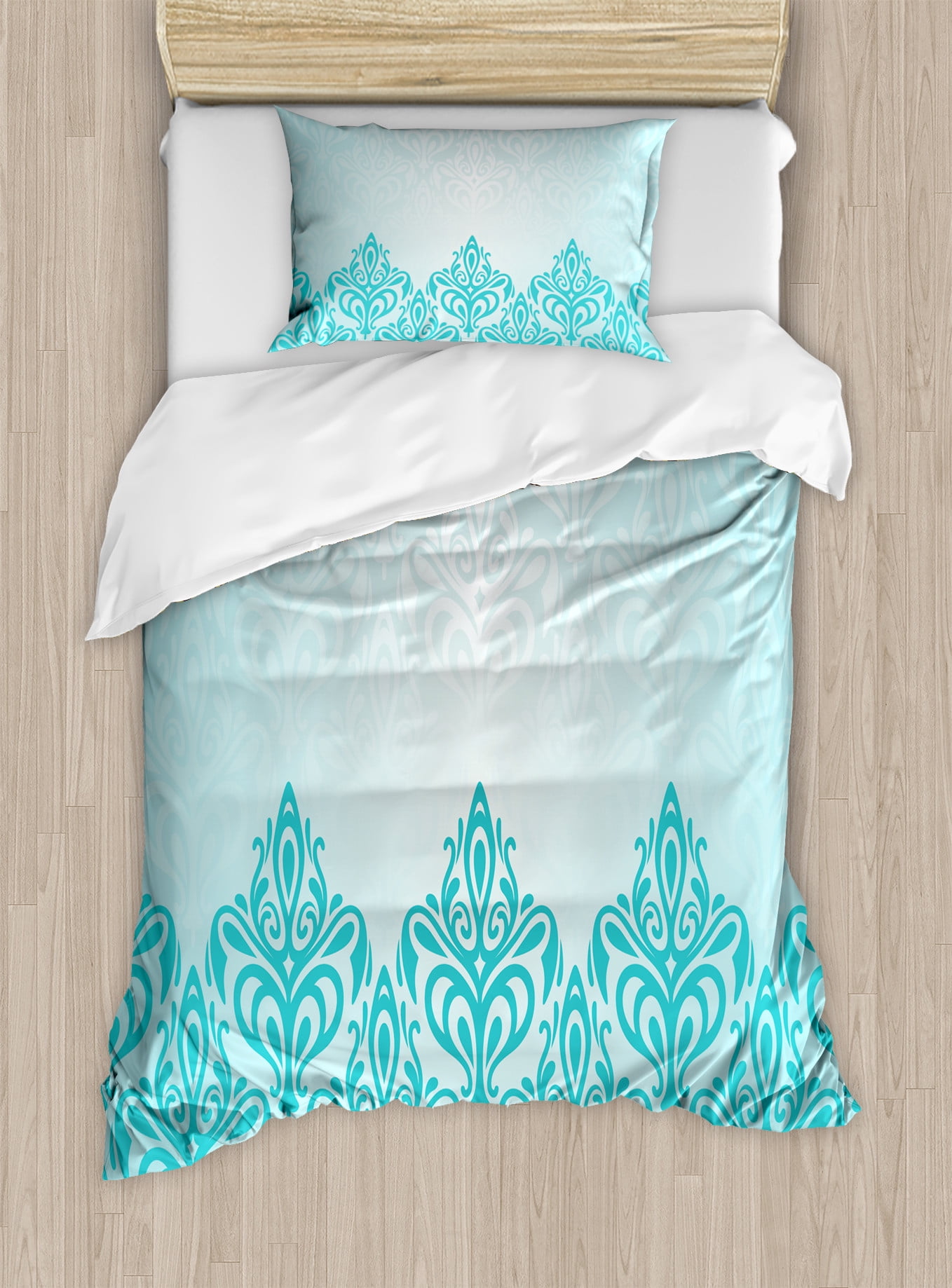 Turquoise Duvet Cover Set, Retro Style Medieval European Victorian ...