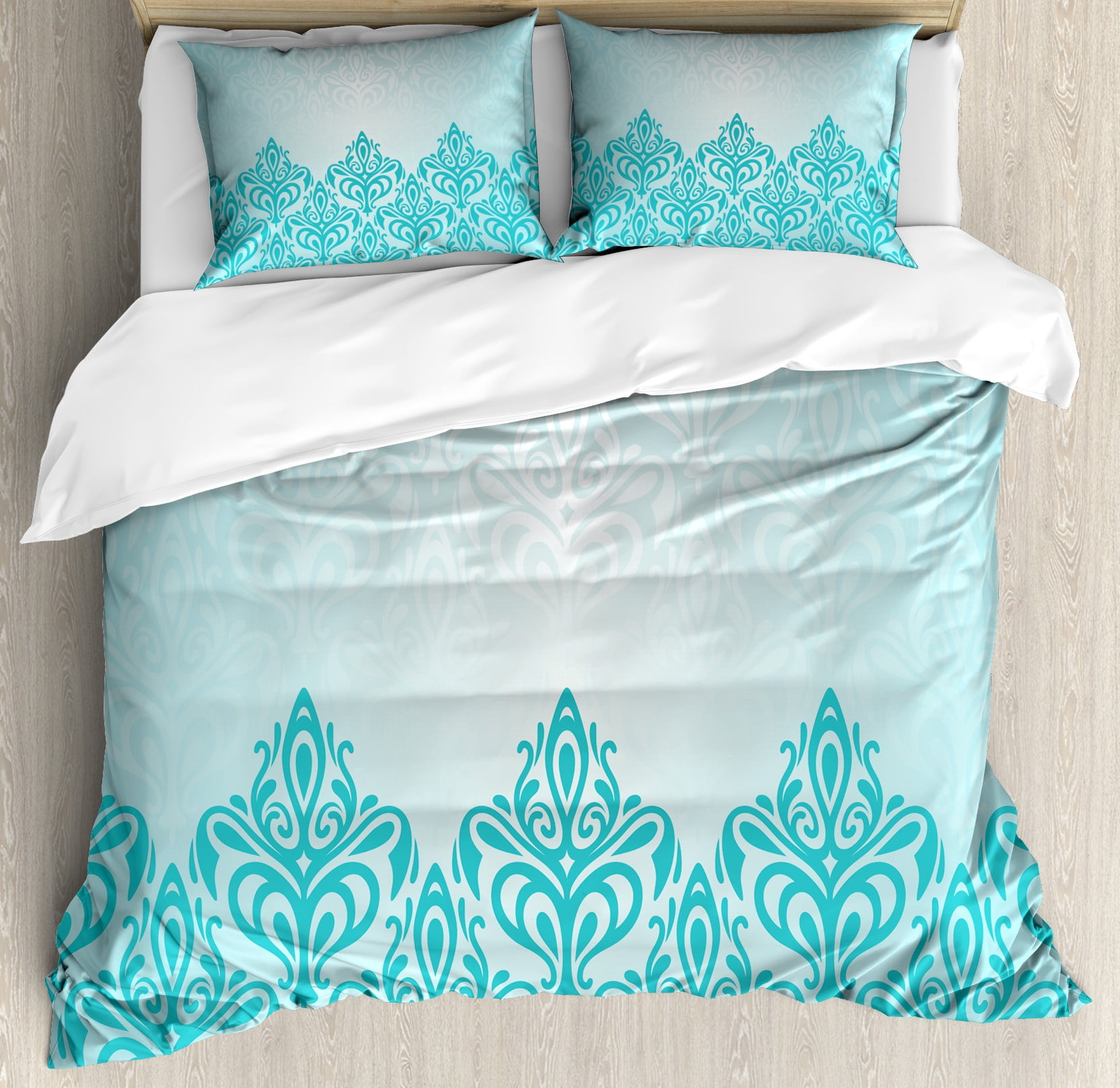 Turquoise Duvet Cover Set, Retro Style Medieval European Victorian ...