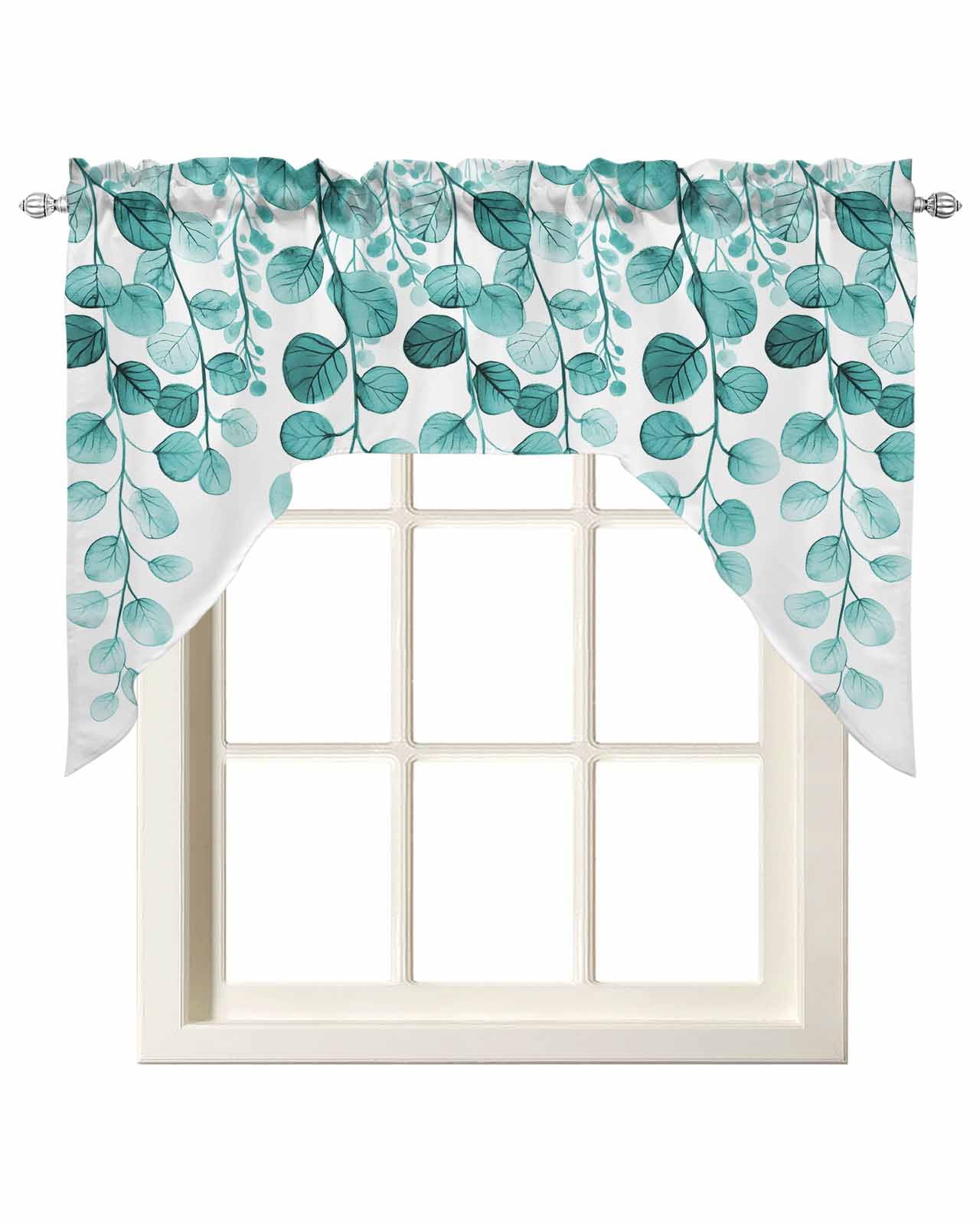 Turquoise Eucalyptus Leaves Kitchen Curtains Swag Valance for Windows ...