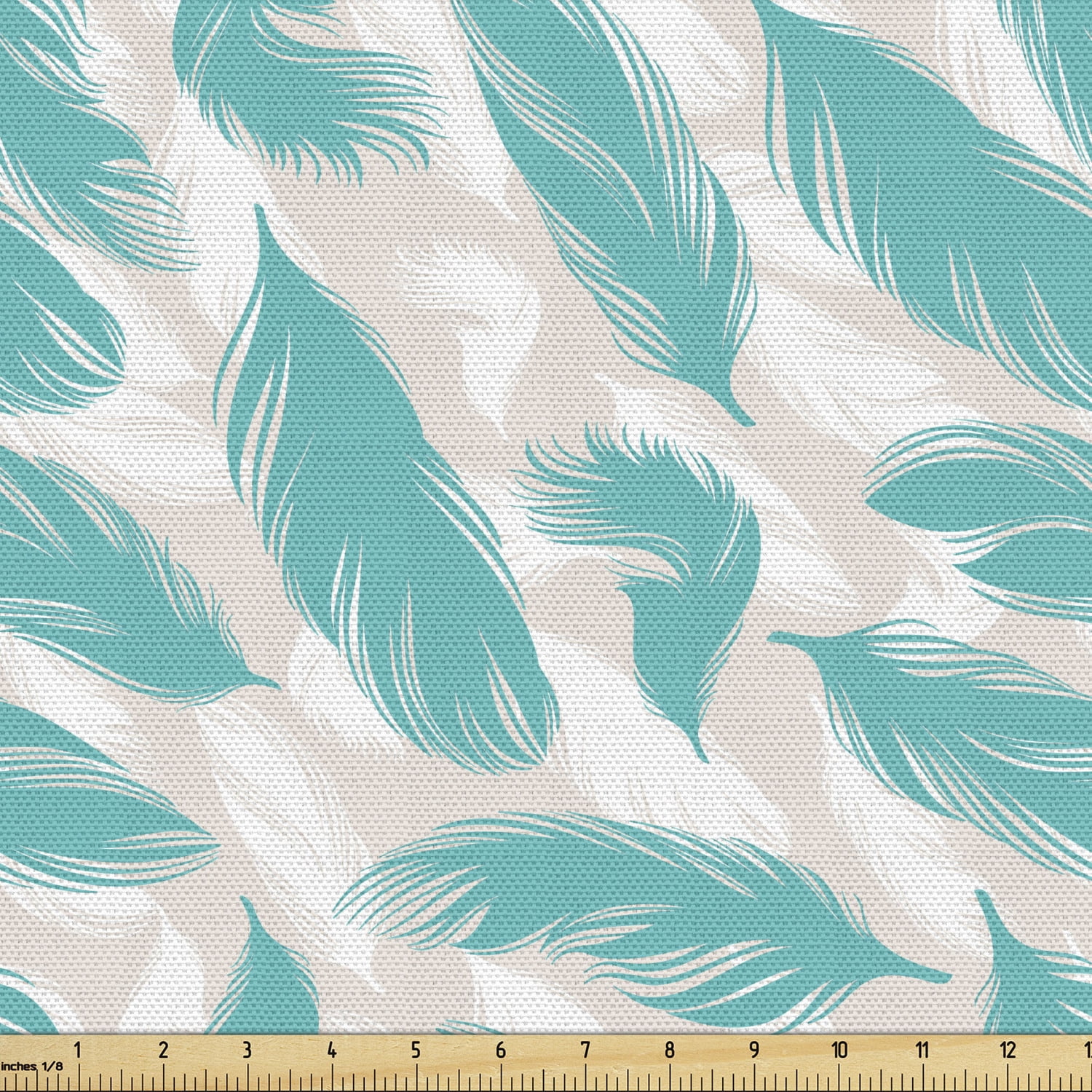 Ambesonne Turquoise Fabric by the Yard Upholstery, Bird Feathers Design ...