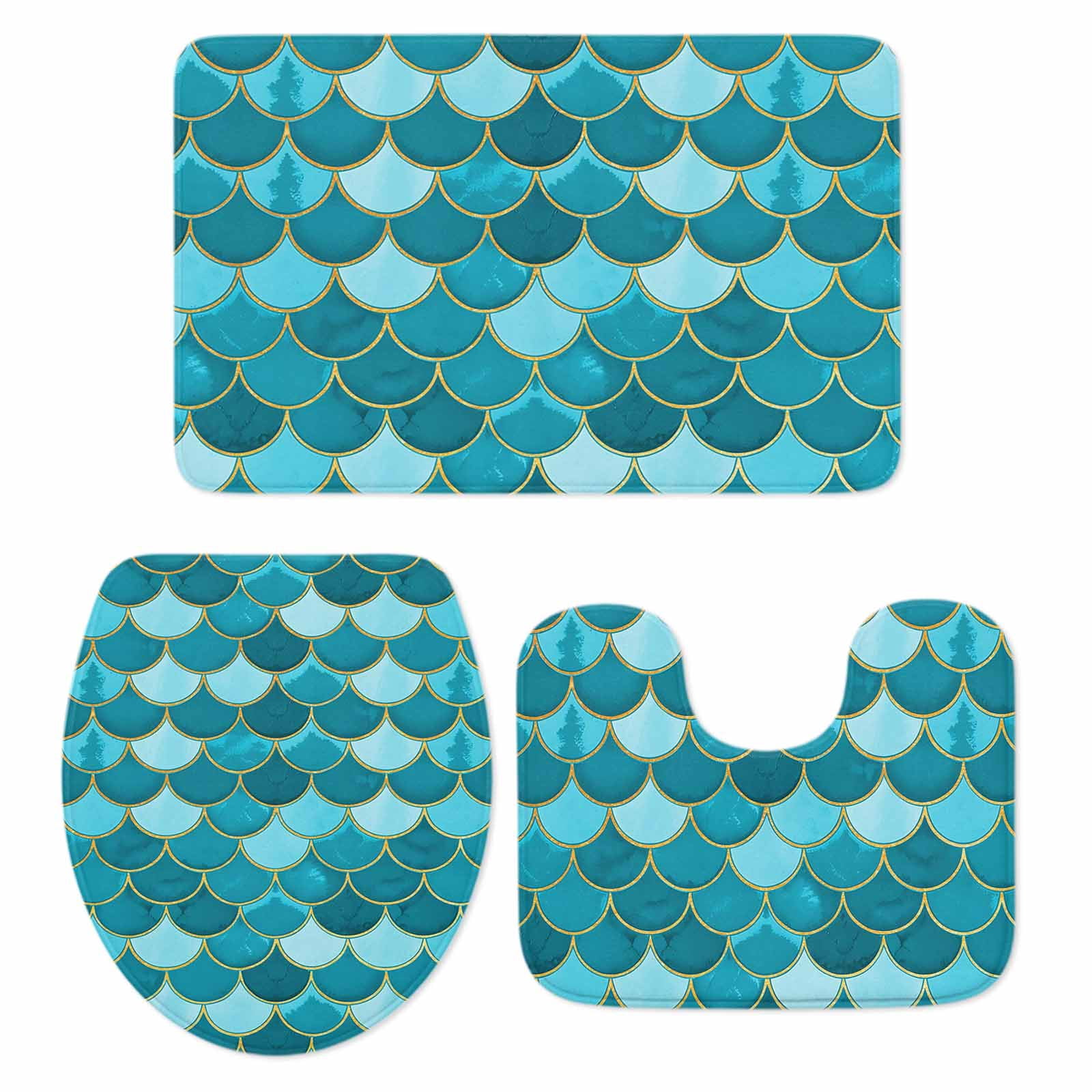 Turquoise Fish Scales Bathroom Rugs Set Ombre Fish Tail Abstract Art ...