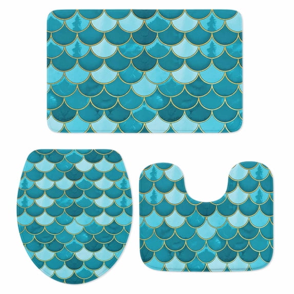 Turquoise Fish Scales Bathroom Rugs Set Ombre Fish Tail Abstract Art ...